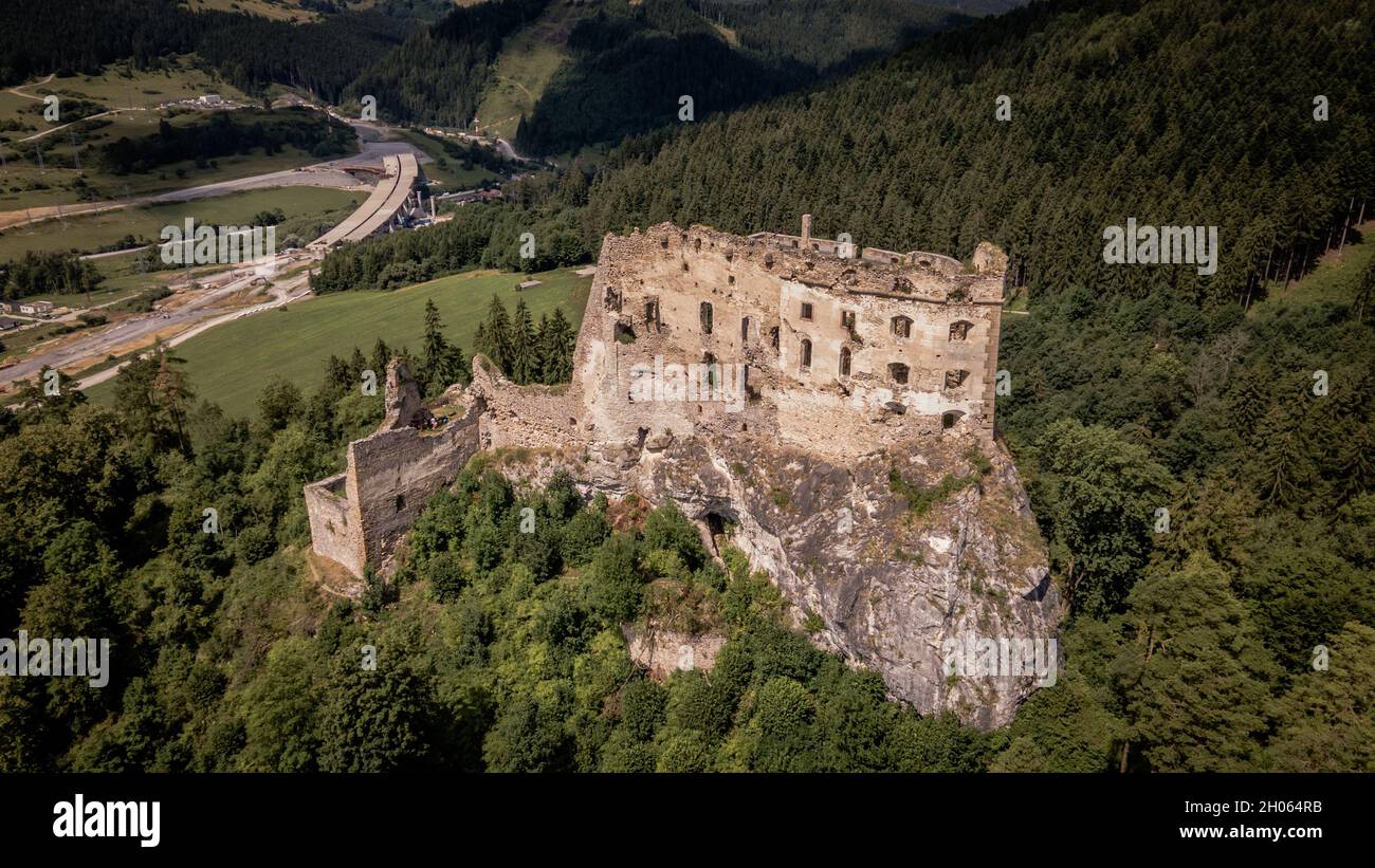 Aerial view of Likava castle in Likavka village in Slovakia Stock Photo ...