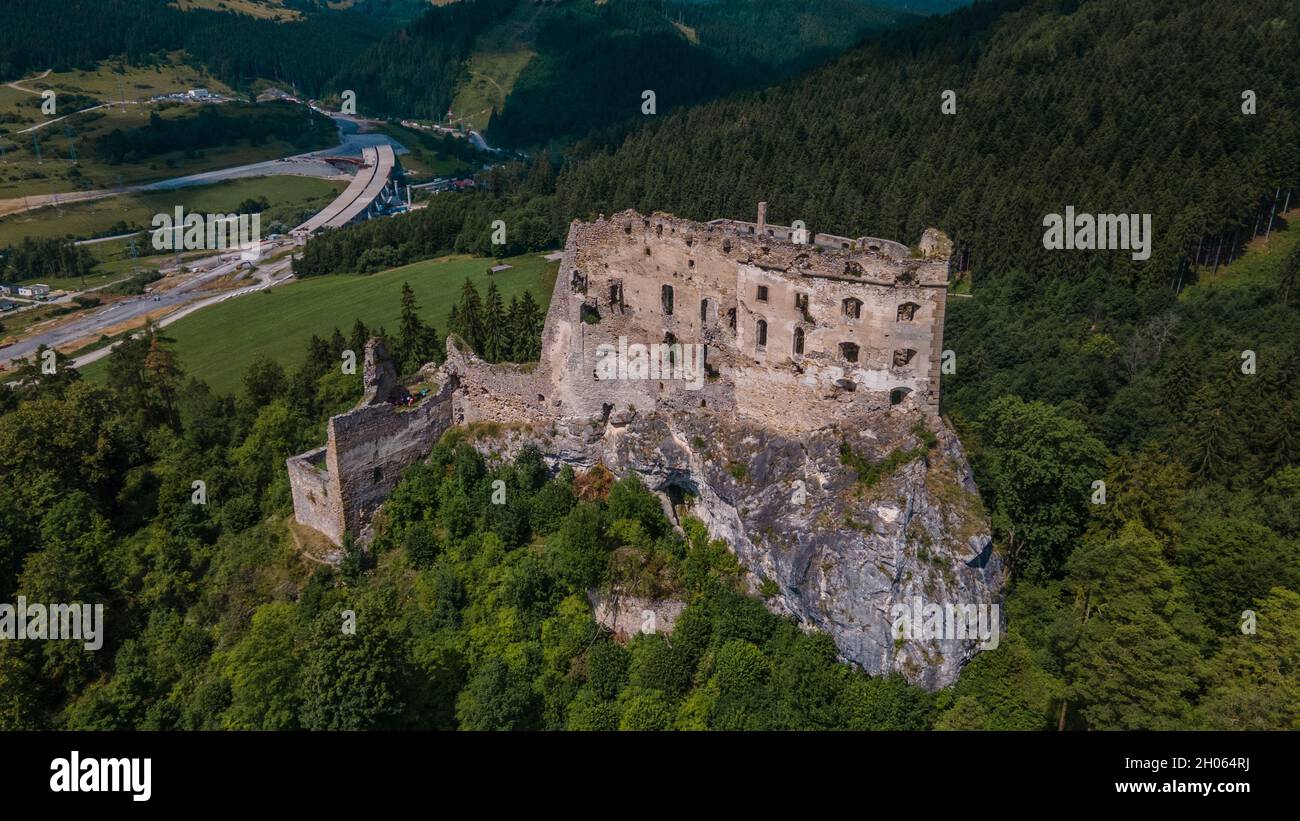 Aerial view of Likava castle in Likavka village in Slovakia Stock Photo ...