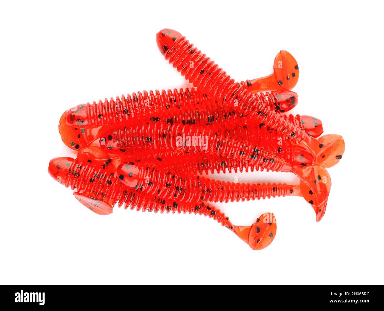Rubber worms on white background, top view. Fishing lure Stock Photo ...