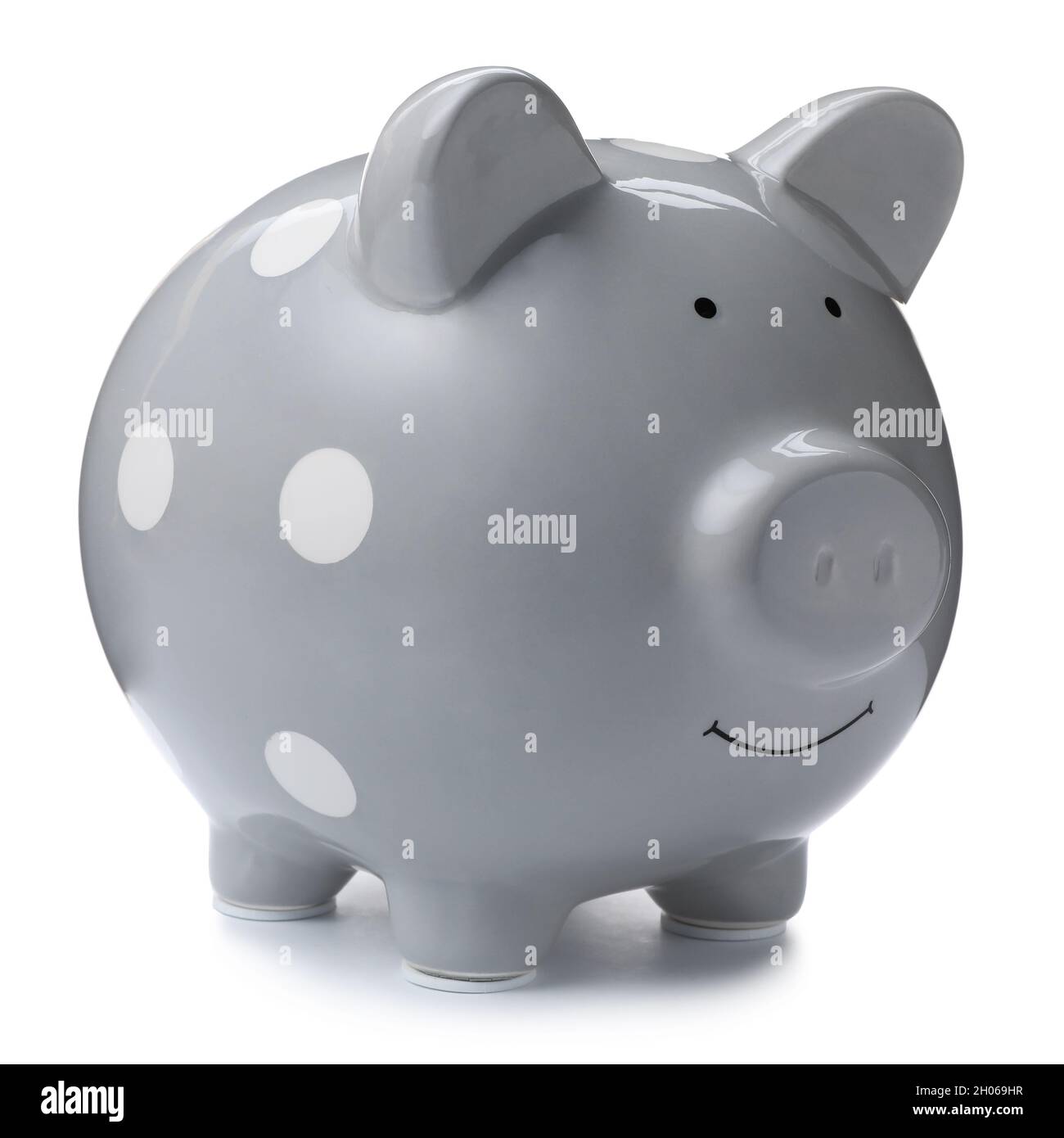 Gray piggy bank on white background. Money saving Stock Photo - Alamy