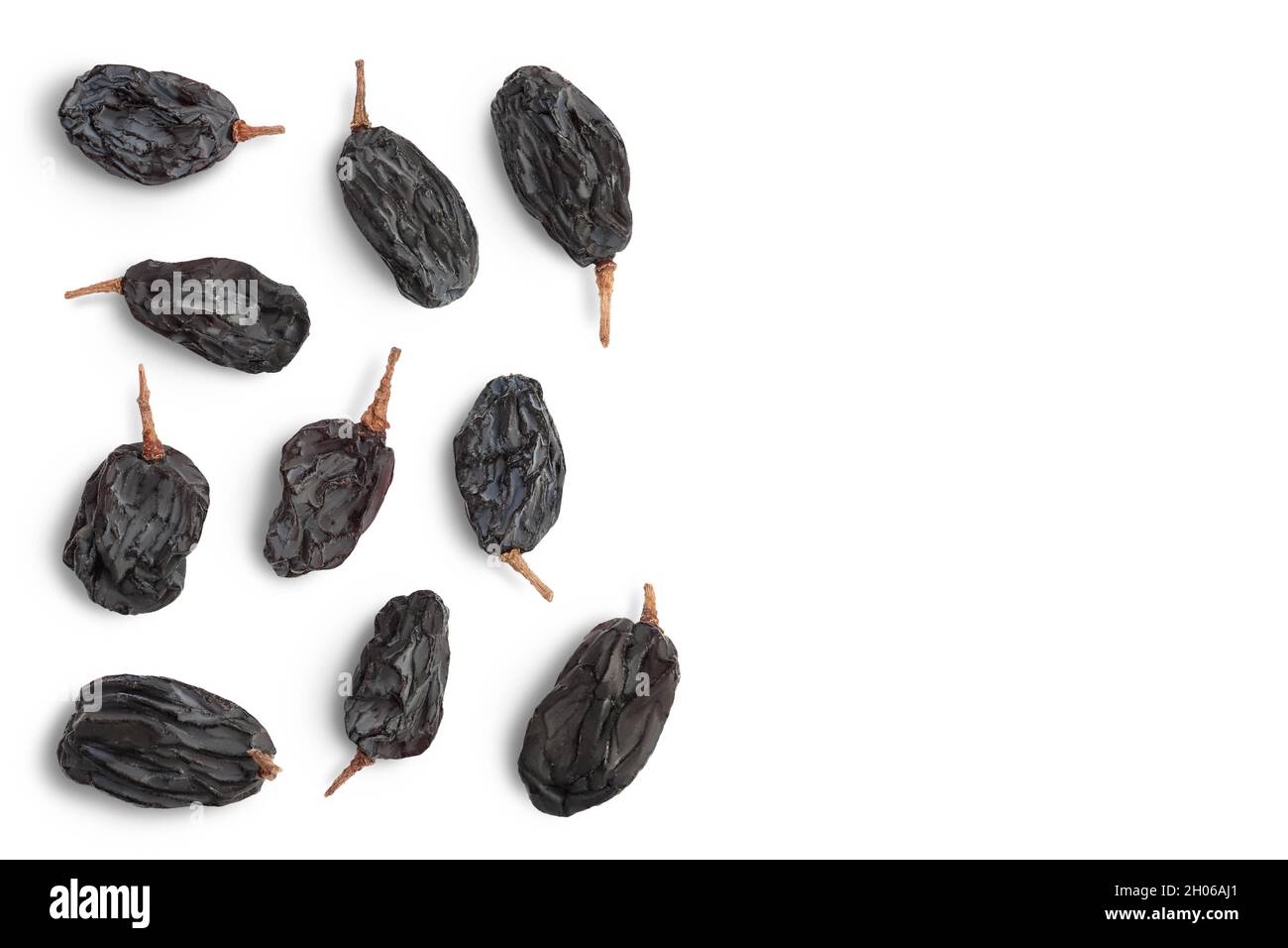 Black raisin isolated on white background with clipping path. Top view ...