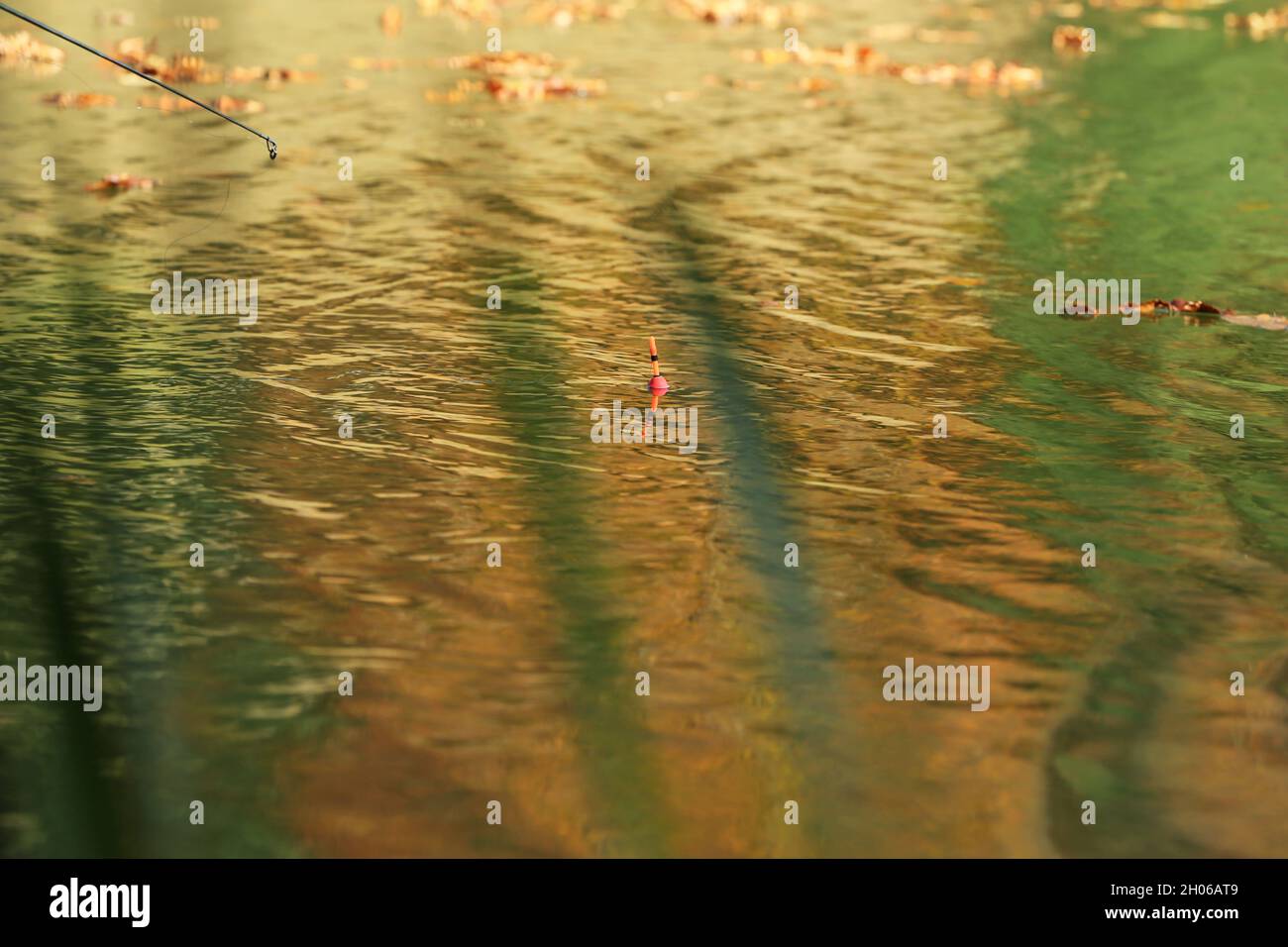 Fishing in river. Float on surface of water Stock Photo - Alamy