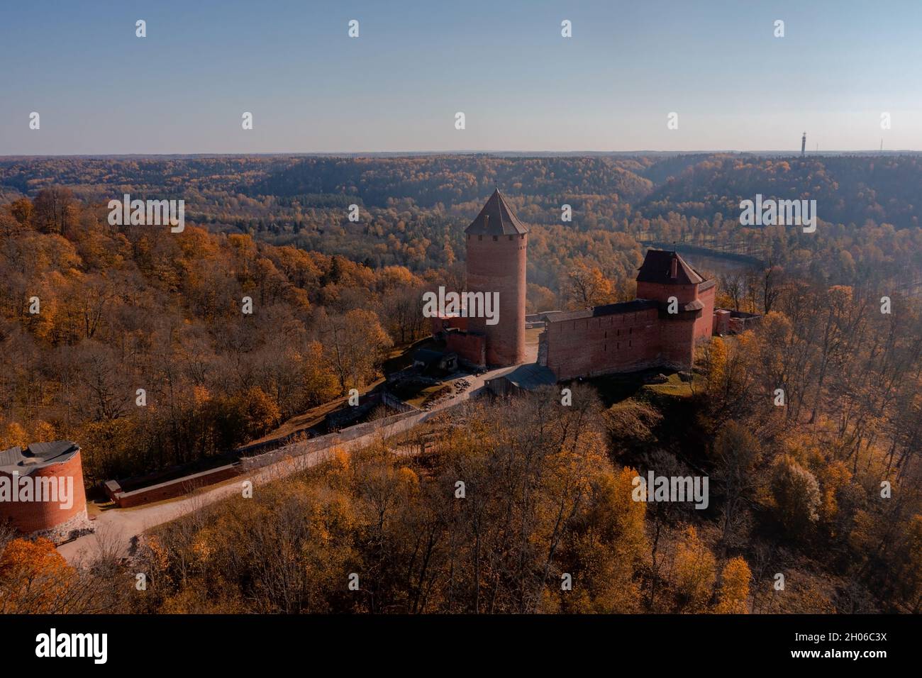 Aerial view of the Sigulda city in Latvia during golden autumn Stock ...