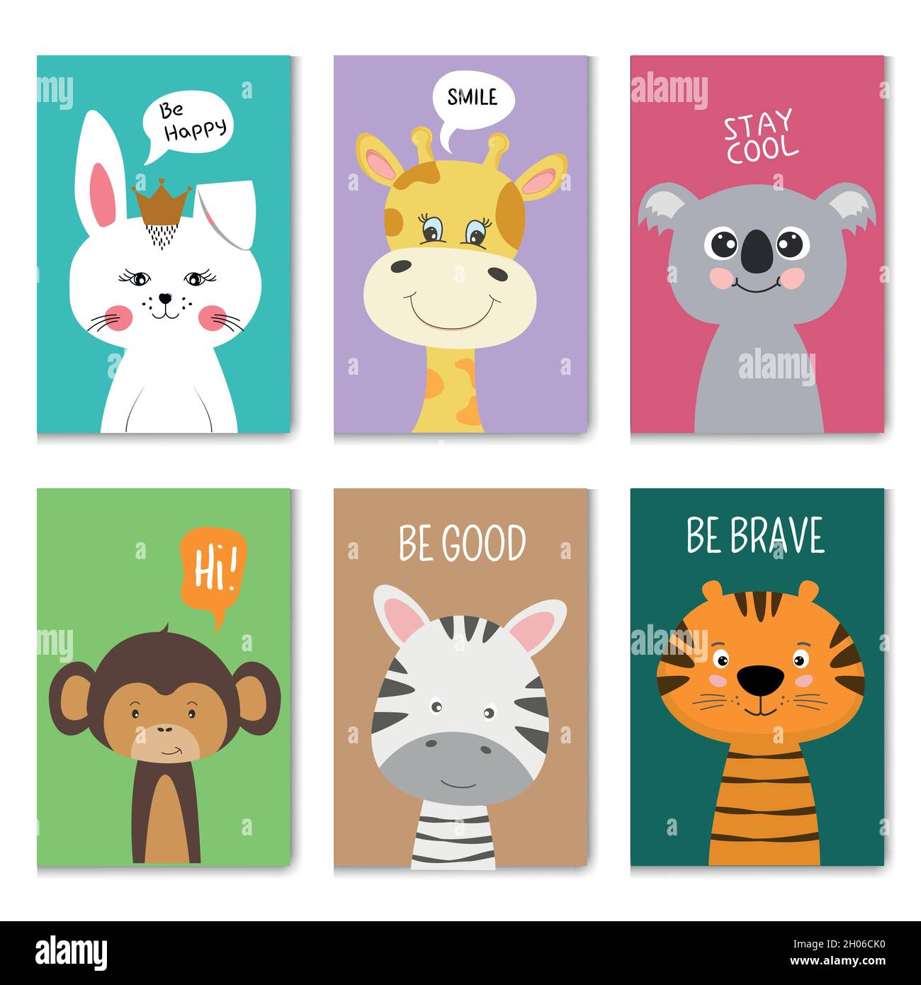 Cute cartoon characters animals rabbit and bunny, giraffe and tiger ...