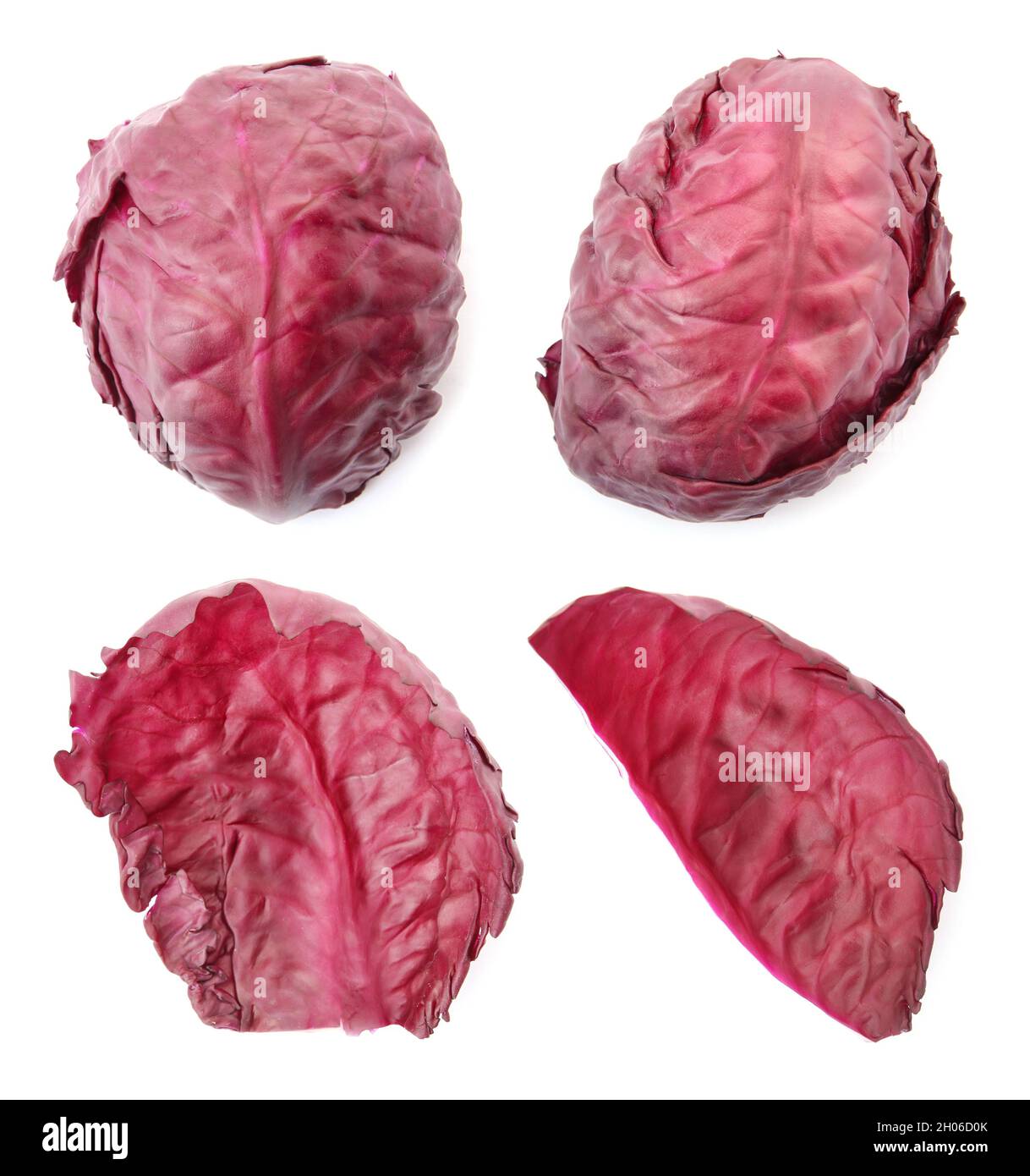 Set with fresh red cabbage on white background Stock Photo - Alamy
