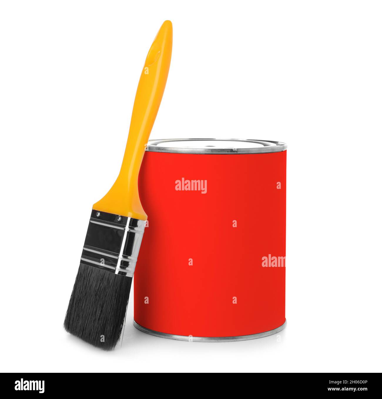 Red paint can with brush on white background. Space for design Stock ...