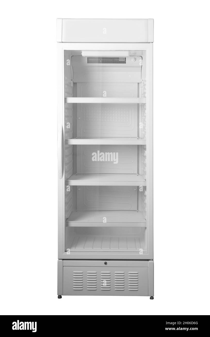 Closed empty commercial refrigerator on white background Stock Photo ...
