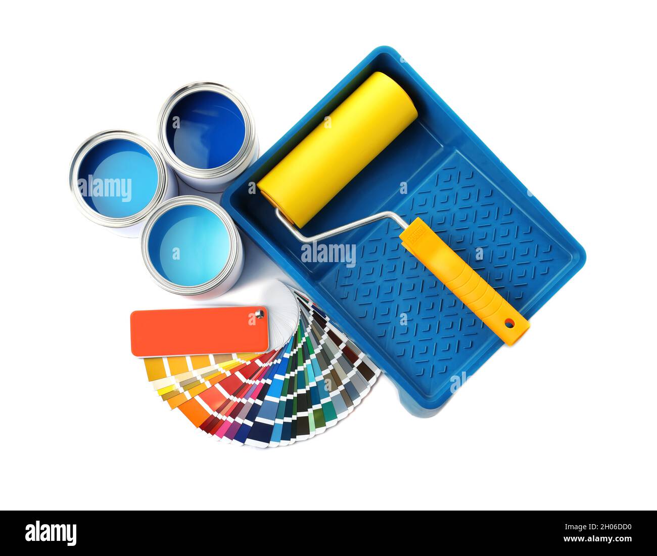 Set of painting tools on white background, top view Stock Photo - Alamy