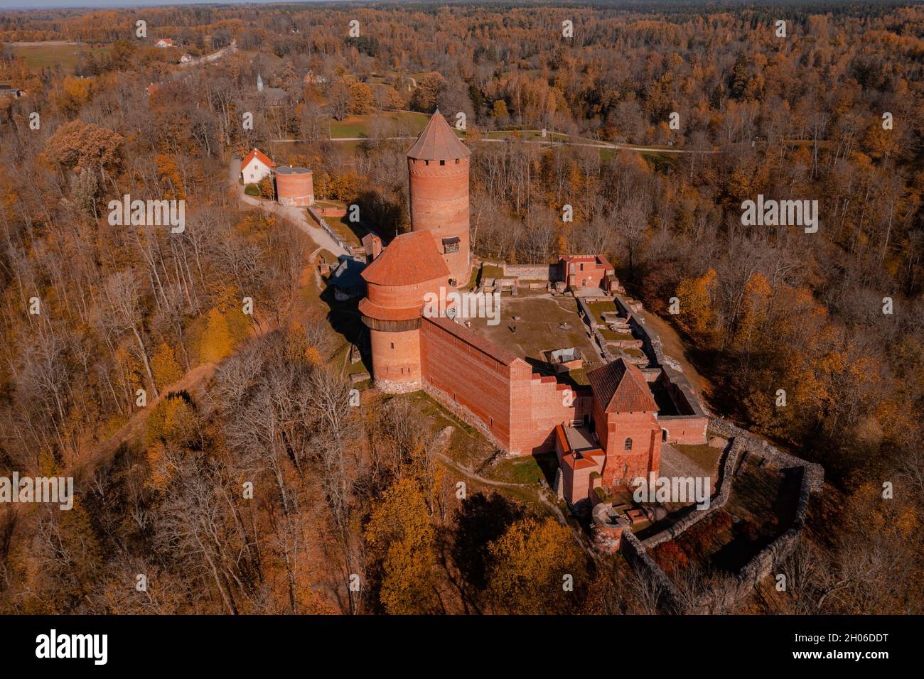 Aerial view of the Sigulda city in Latvia during golden autumn Stock ...