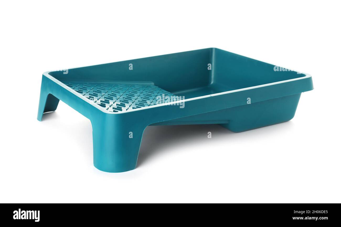 Empty plastic paint tray on white background Stock Photo - Alamy