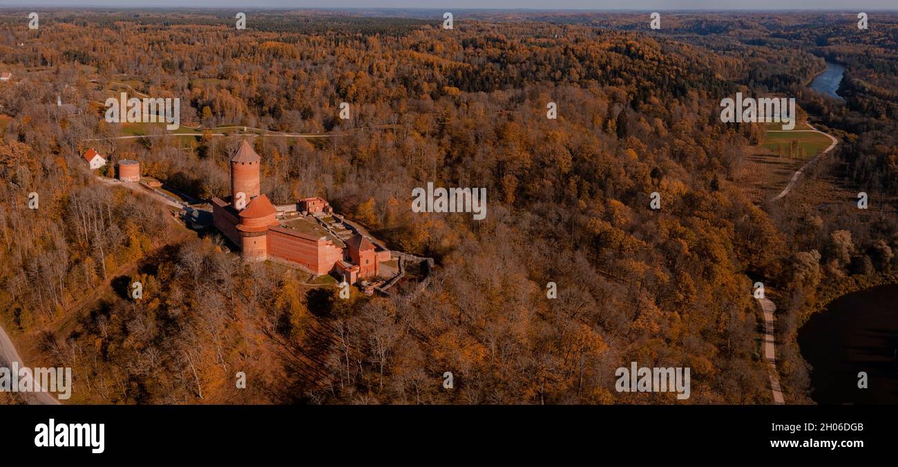 Aerial view of the Sigulda city in Latvia during golden autumn Stock ...