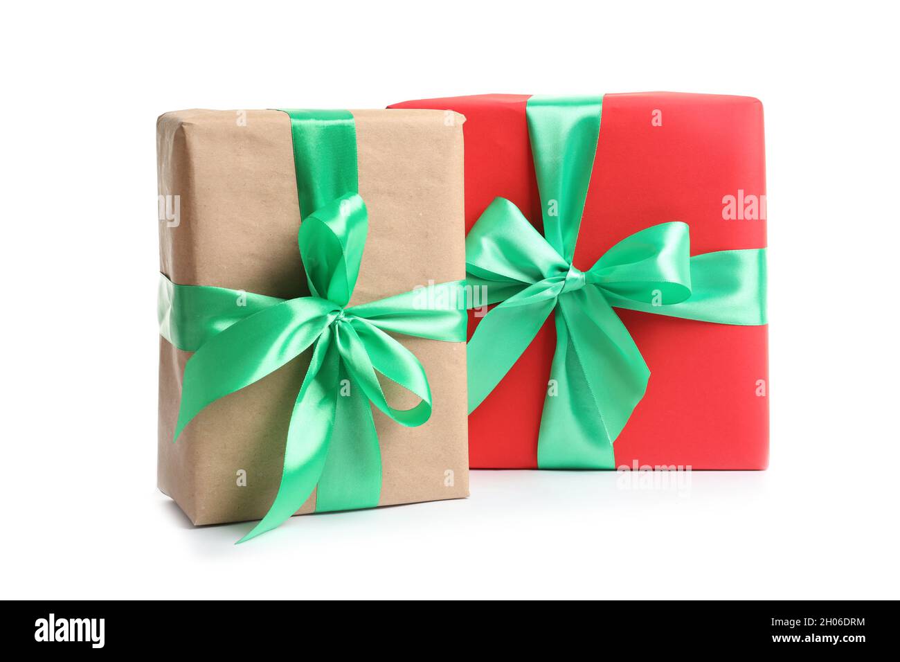 Beautifully wrapped gift boxes on white background Stock Photo - Alamy