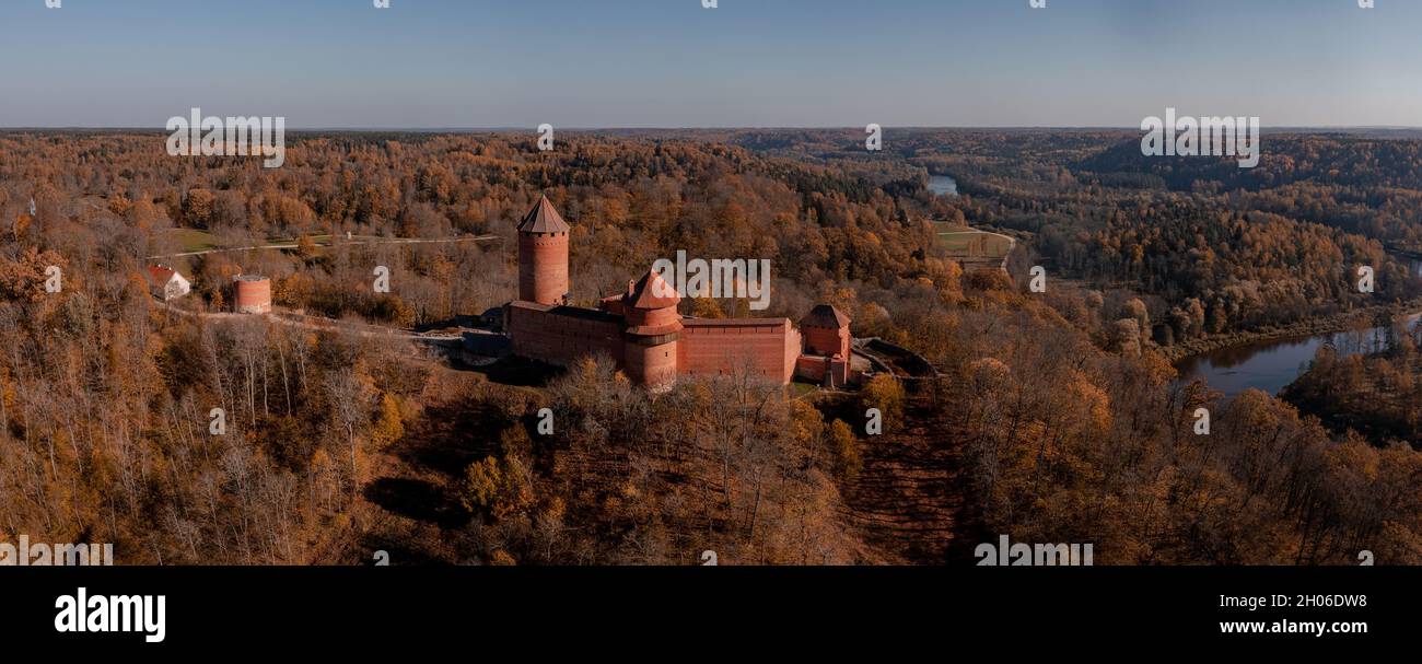 Aerial view of the Sigulda city in Latvia during golden autumn Stock ...