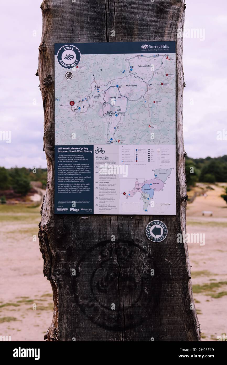 Cycle Surrey Hills map at Frensham Great Pond and Common, West Surrey ...