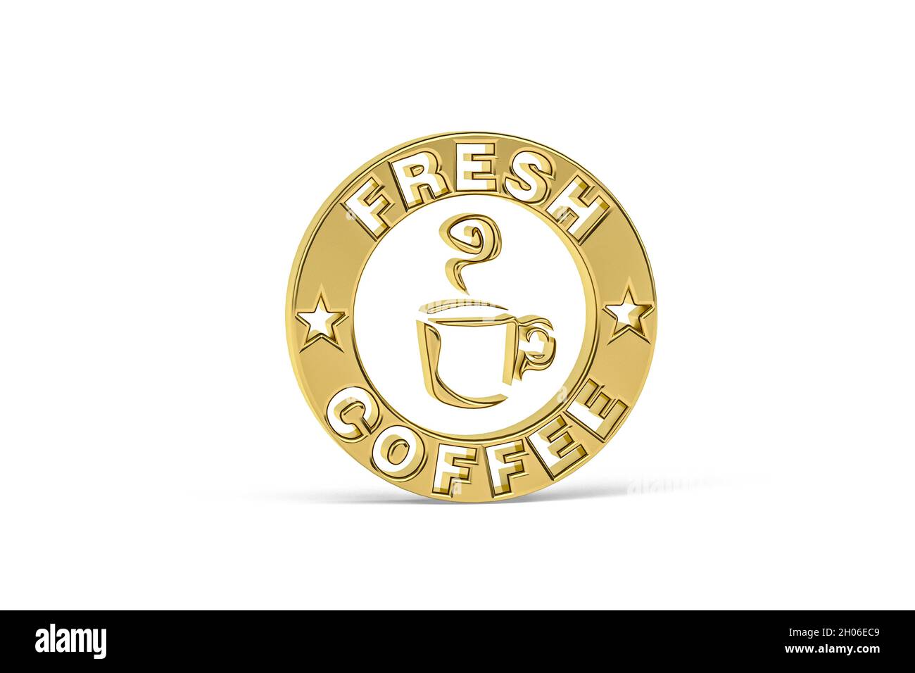 Golden 3d coffee shop icon isolated on white background - 3d render ...