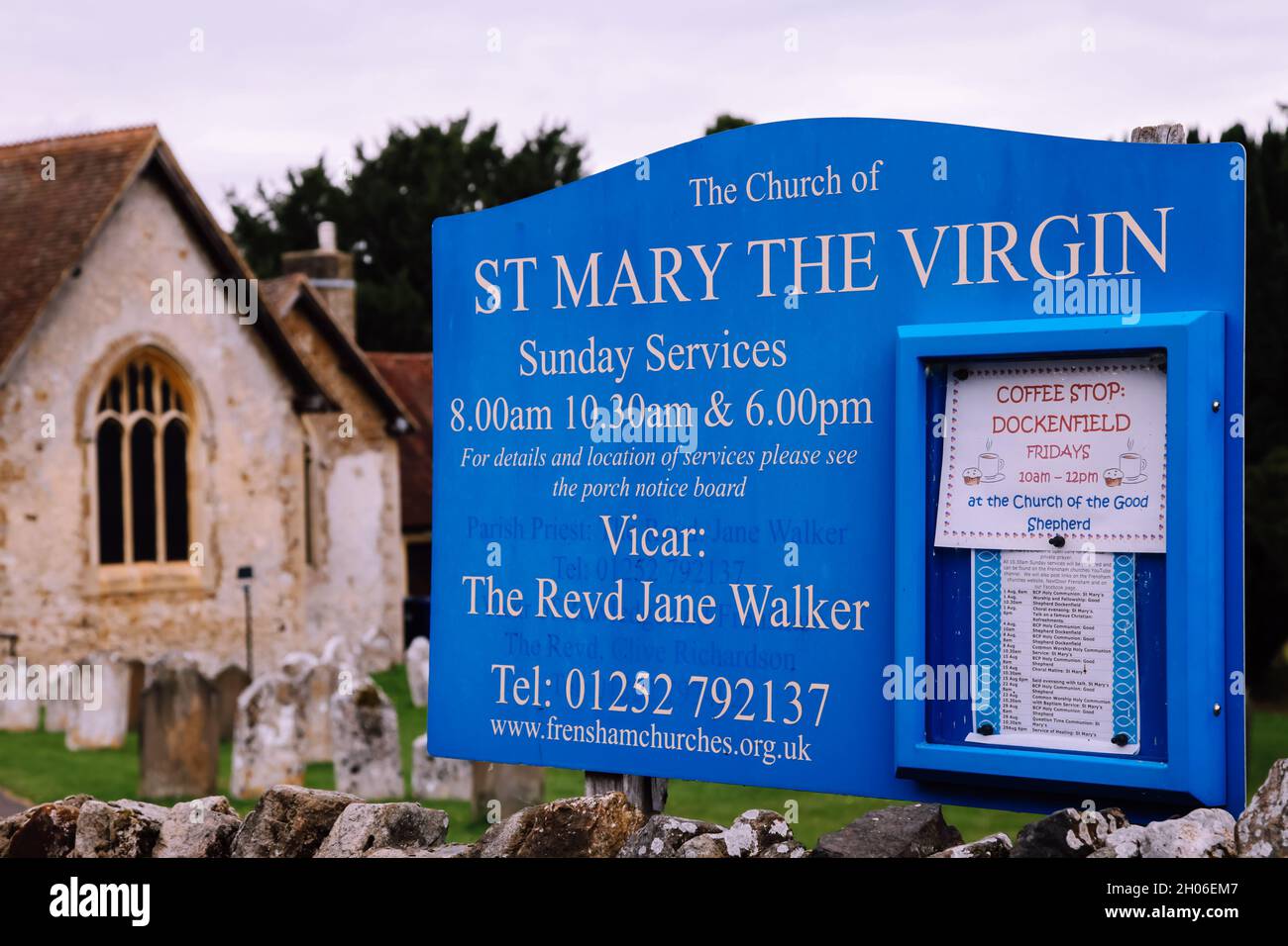 Noticeboard at entrance of Frensham Church, The Church of St. Mary the ...