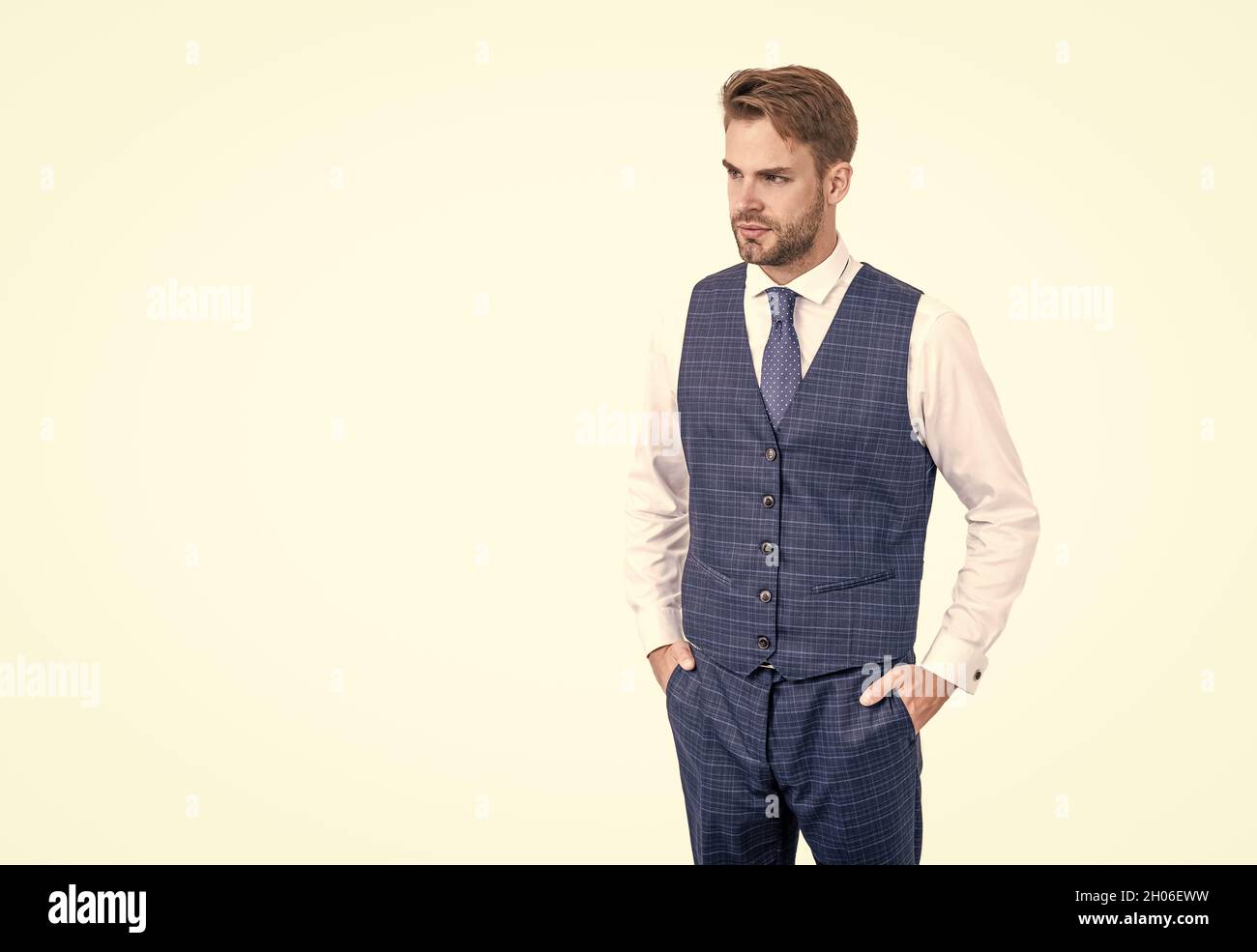 Attractive young manager wear elegant clothes in formal fashion style ...