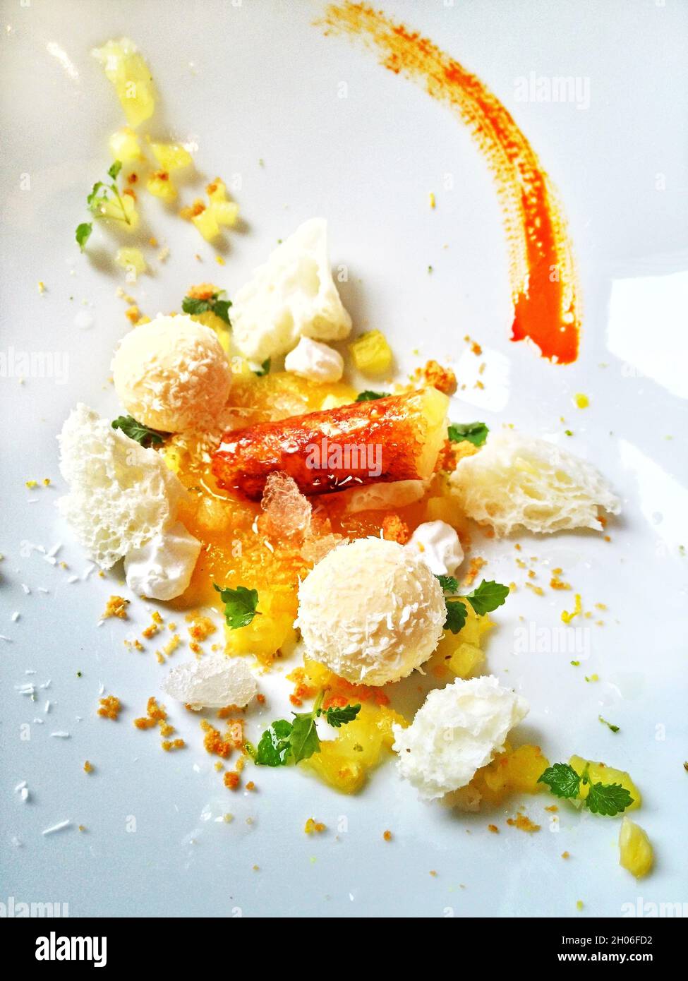 Closeup of a high-class and exquisite dish on a white plate Stock Photo ...