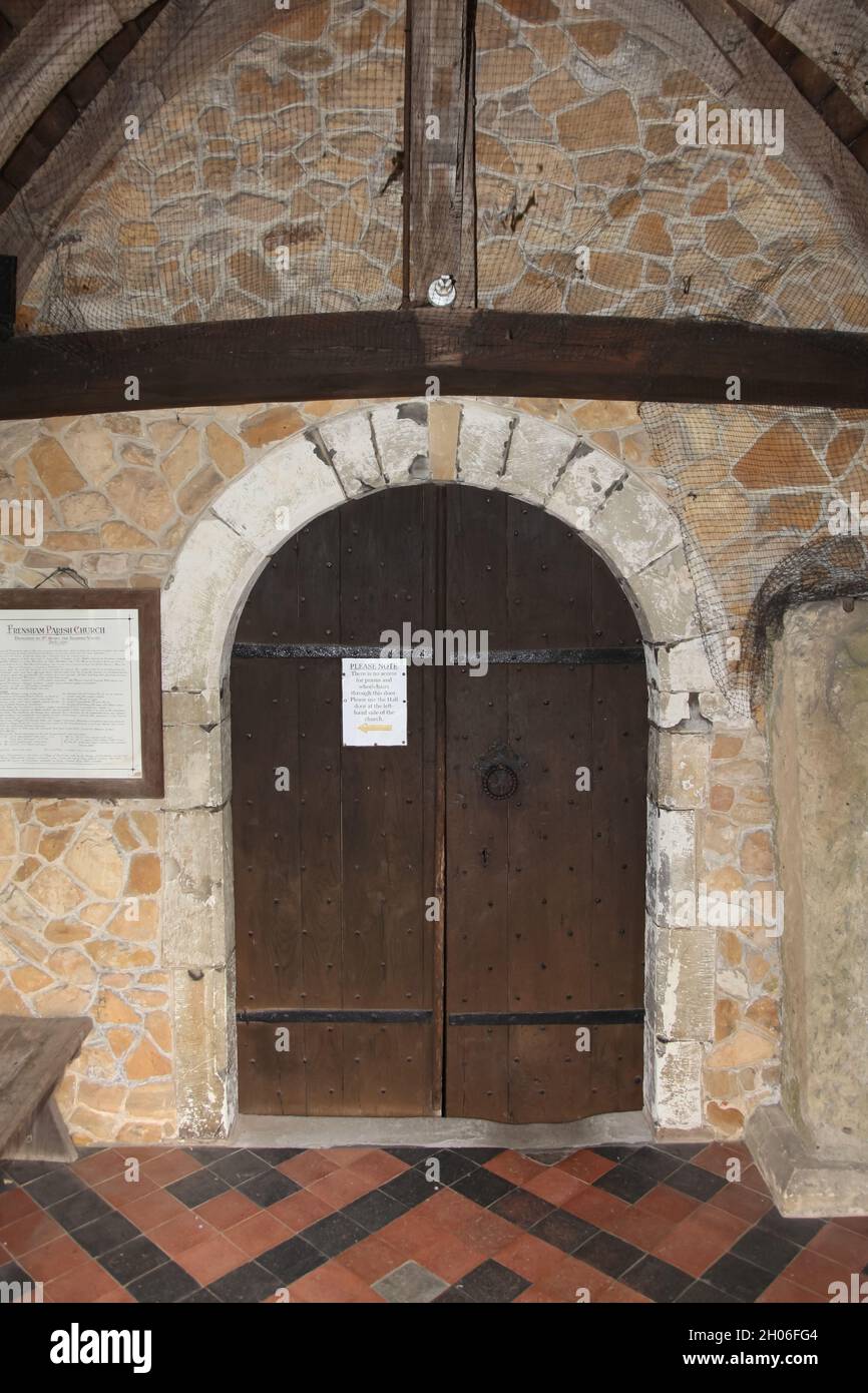 15th century porch at The Church of St. Mary the Virgin, Frensham, West ...
