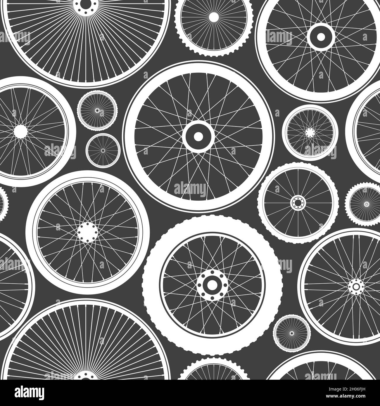 Seamless pattern with bicycle wheels. Bike rubber tyre silhouettes ...