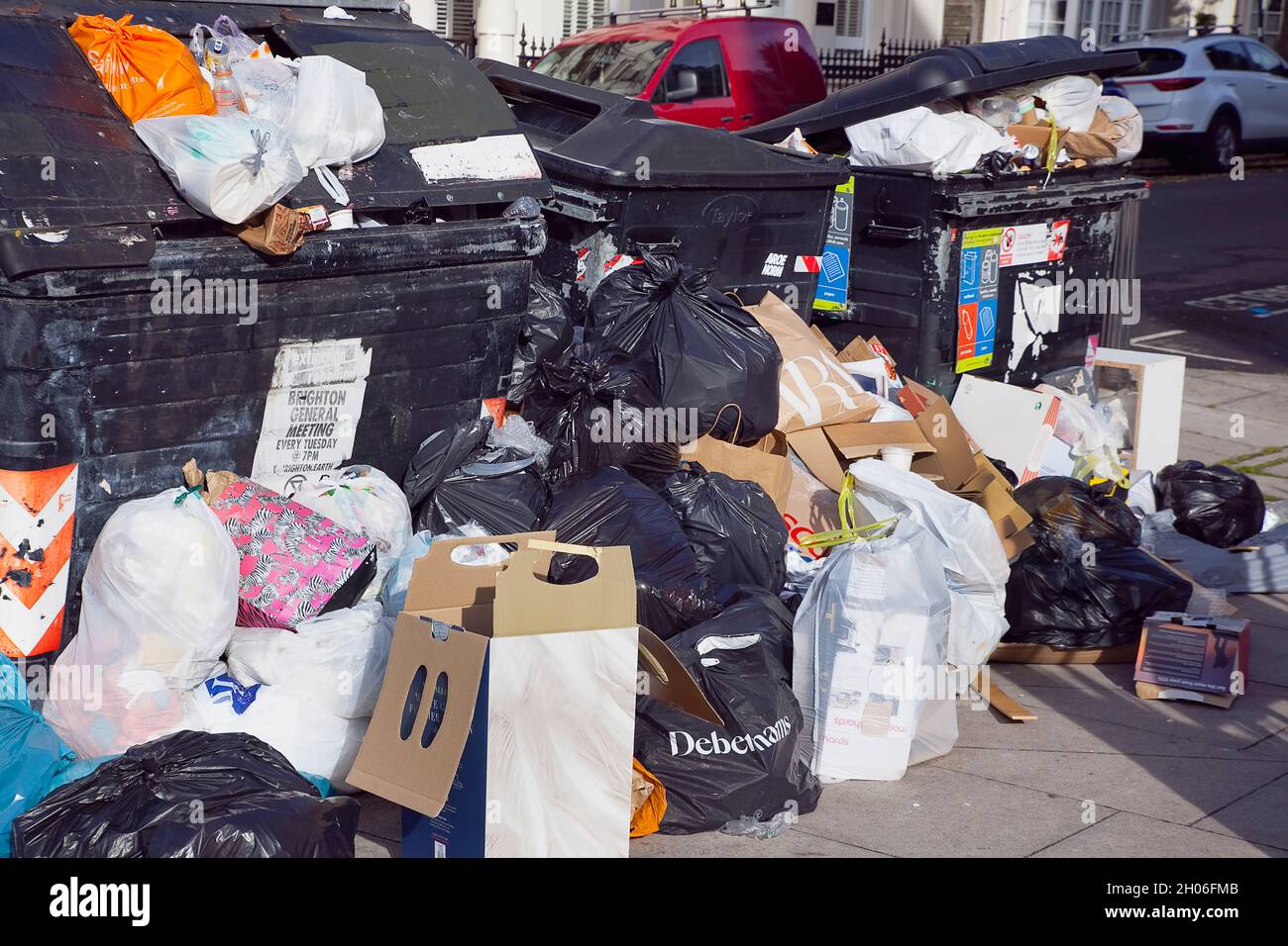 England, East Sussex, Hove, Overflowing bins during refuse collectors ...