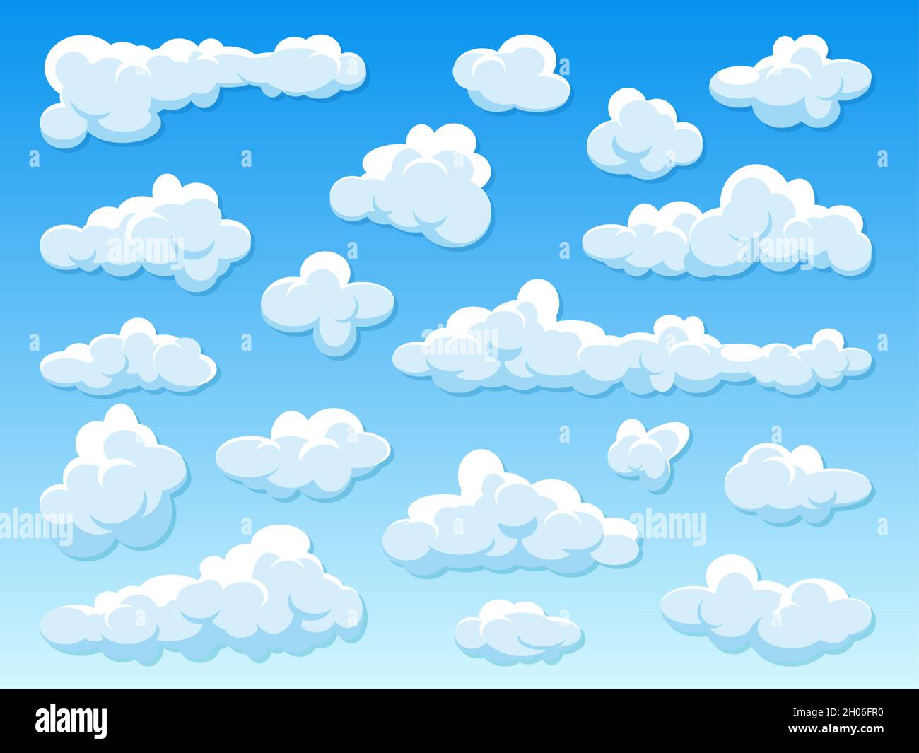 Various round clouds with shadow on blue gradient background. Summer ...