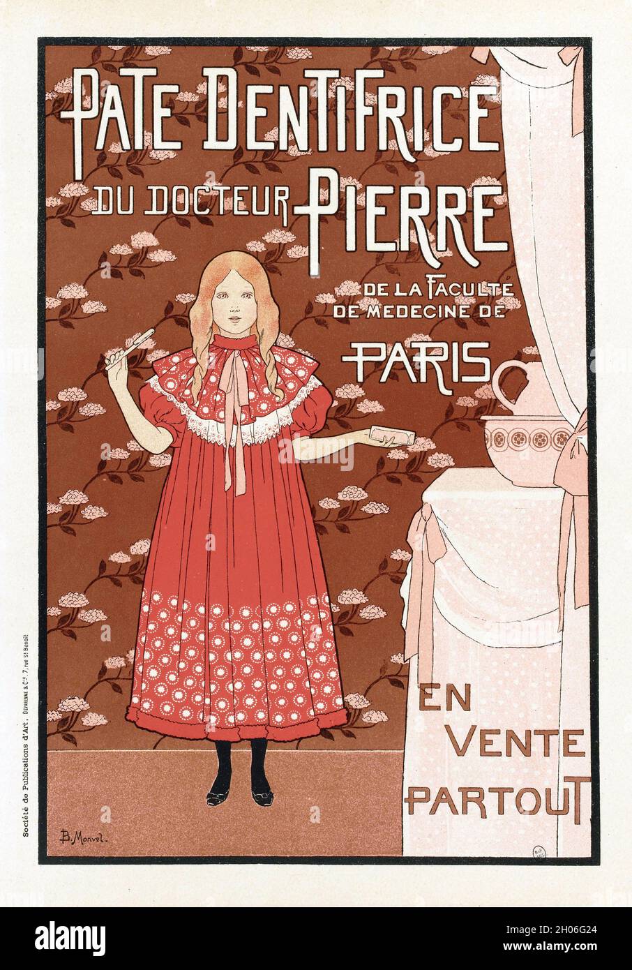 Illustration of young girl wearing night dress brushes her teeth ...