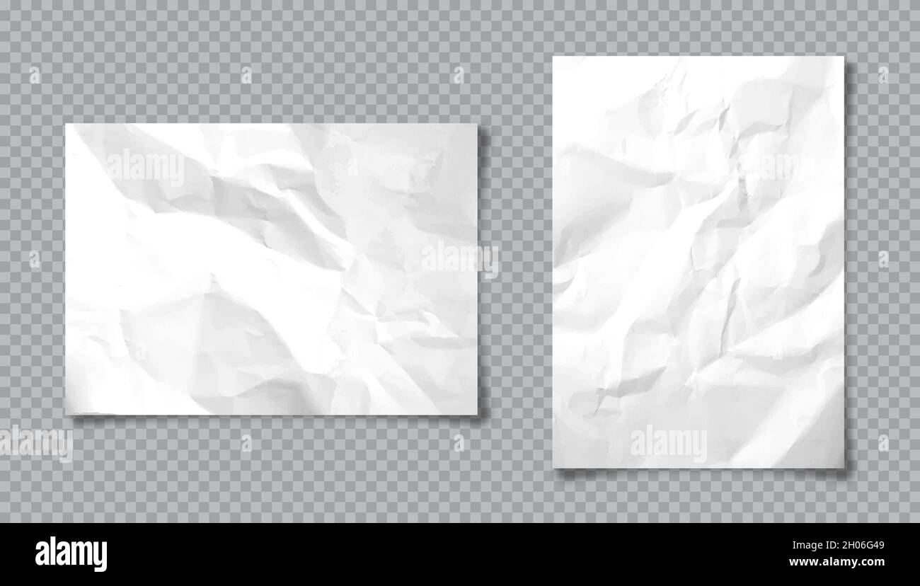 Realistic blank crumpled paper sheets in A4 size with shadow on ...