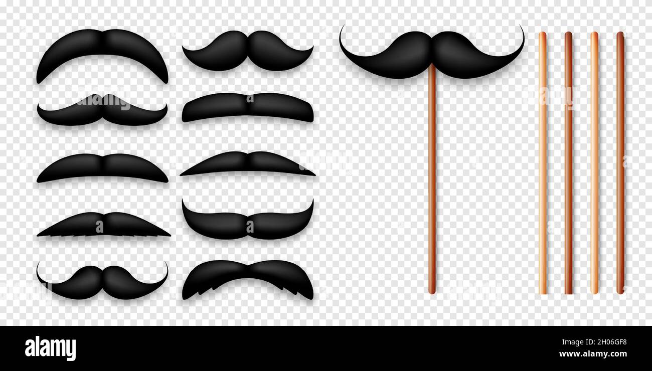 Realistic black mustache on a wooden stick. Fake paper mustache ...