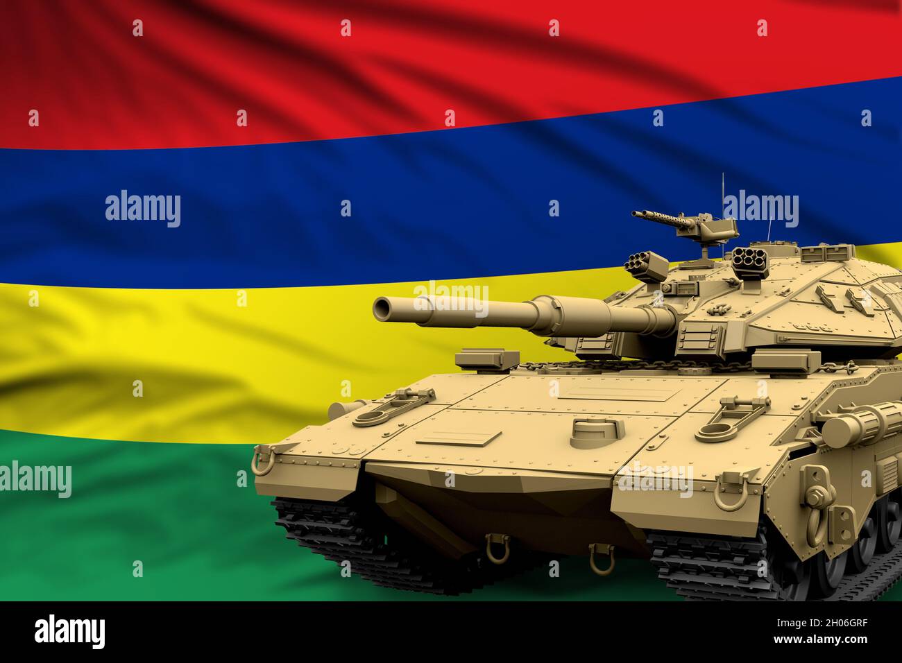 Heavy tank with fictional design on Mauritius flag background - modern ...