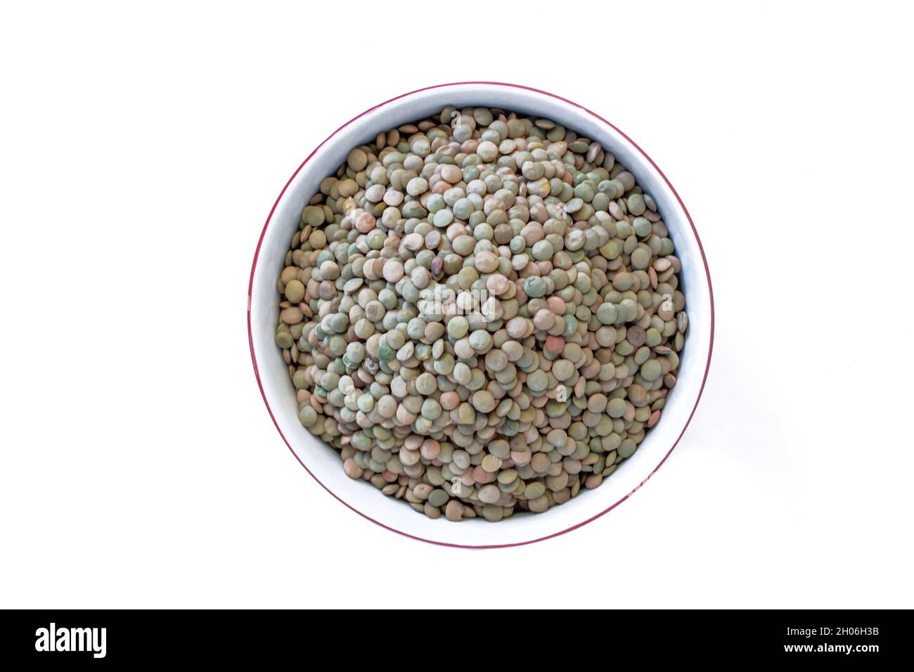 Green lentil grains, top view of raw green lentil grains in bowl on ...