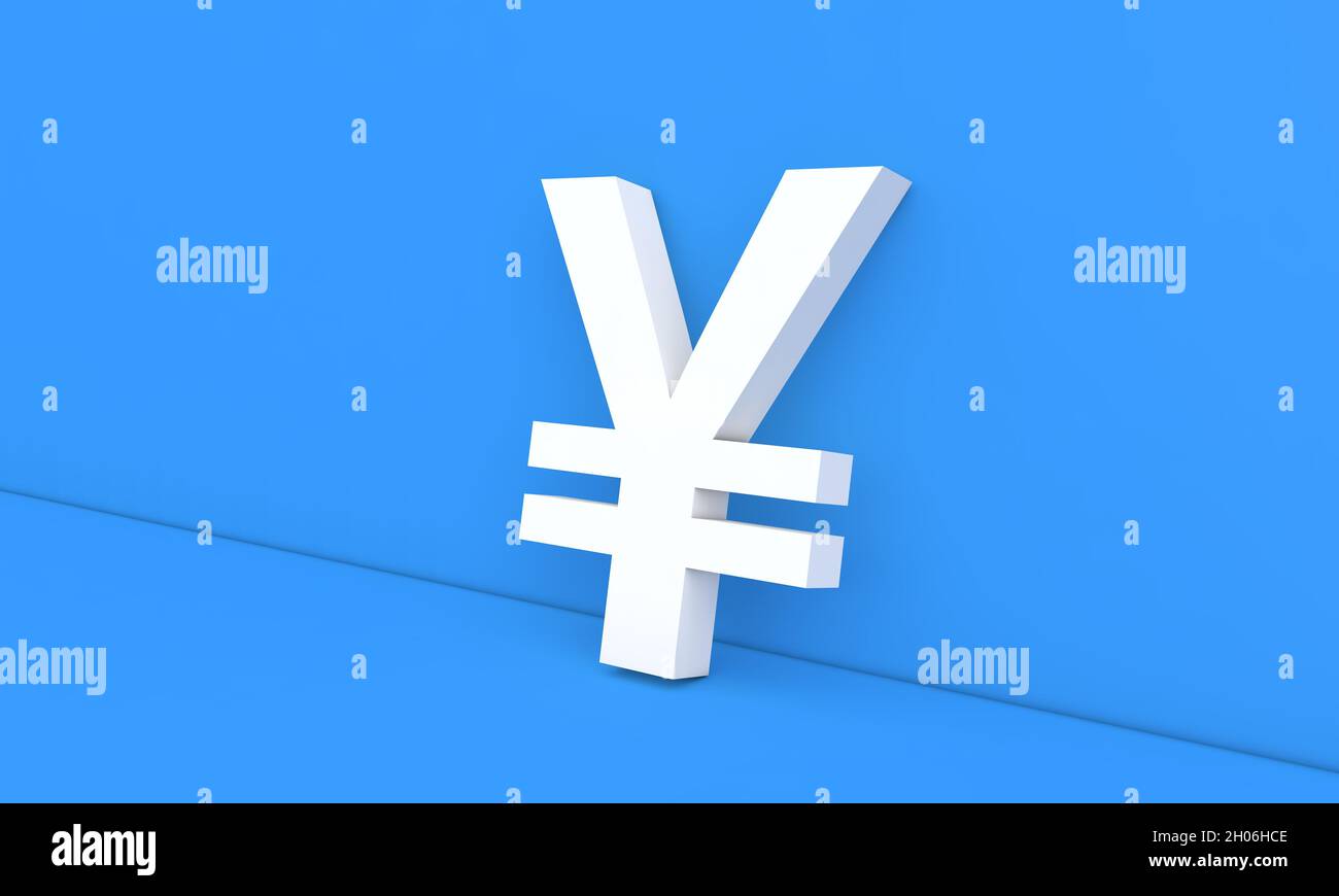 Japanese currency sign on a blue background. 3d render illustration ...