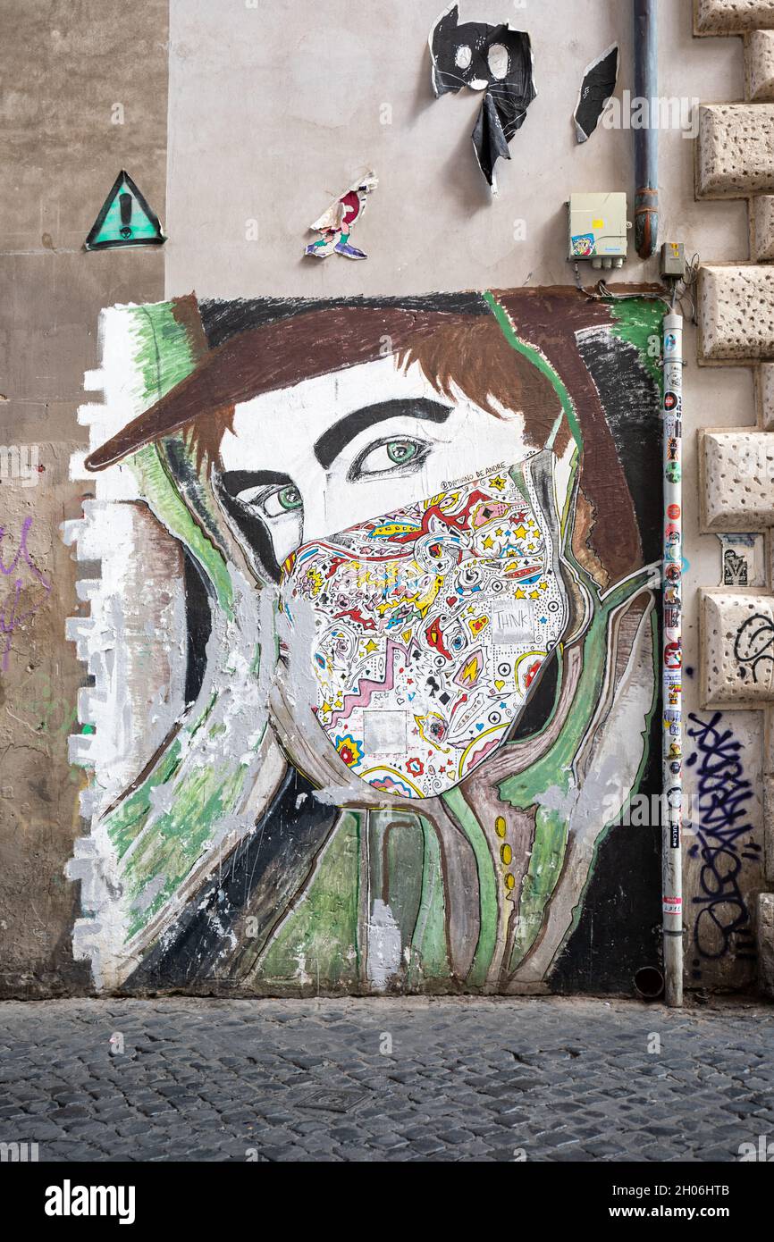 Street art. Large mural of actor Damiano de Andre wearing colorful face ...