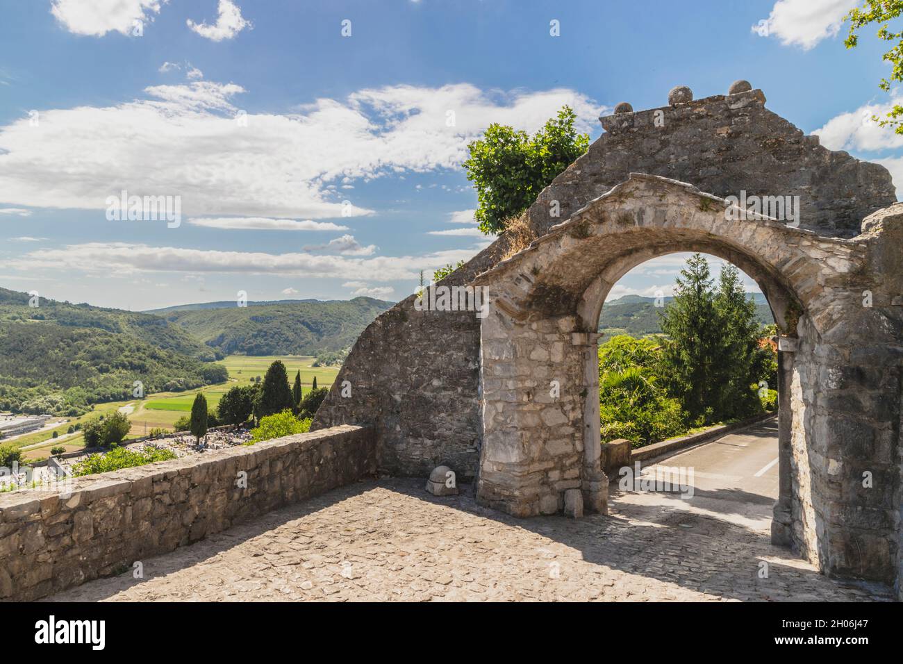 Large stone gate of old town Buzet at sunset in Istria,Croatia Stock ...