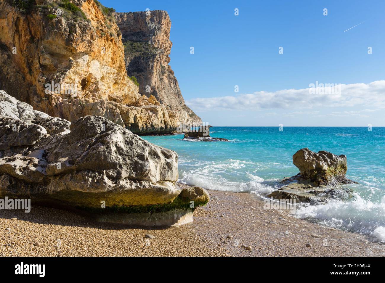 Mediterranean sea clear blue water and limestone cliffs on the ...