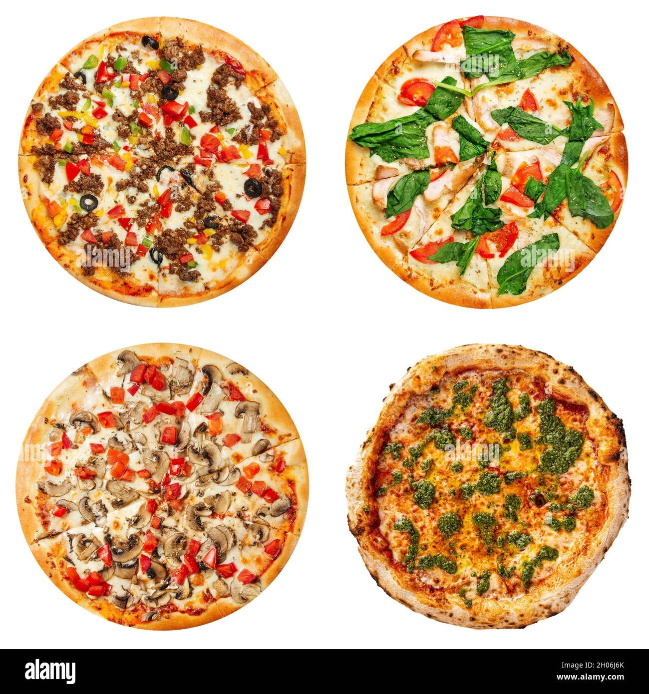 Set of different pizzas collage isolated on white Stock Photo - Alamy