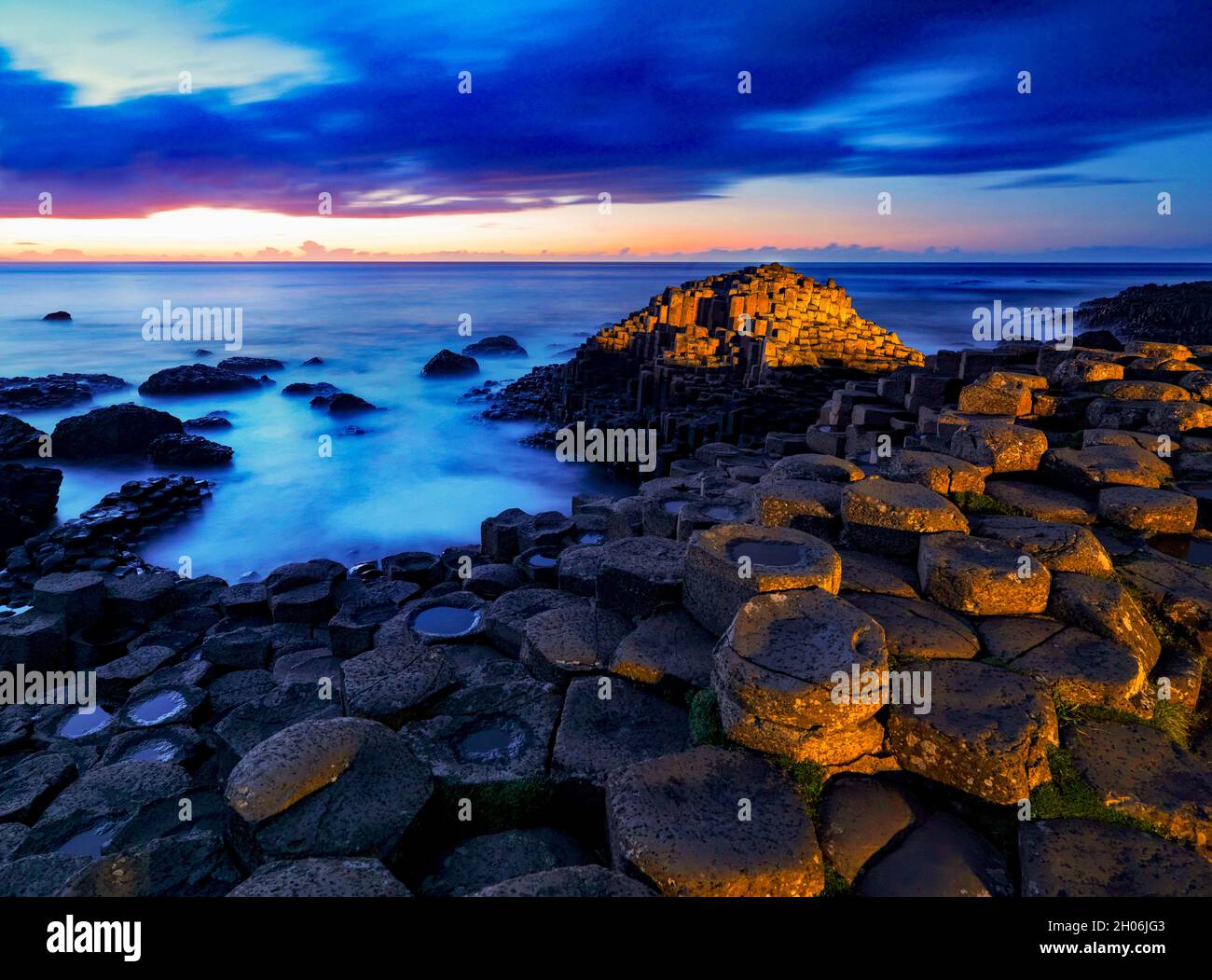 Sunset at the Giant's Causeway, County Antrim Northern Ireland Stock ...