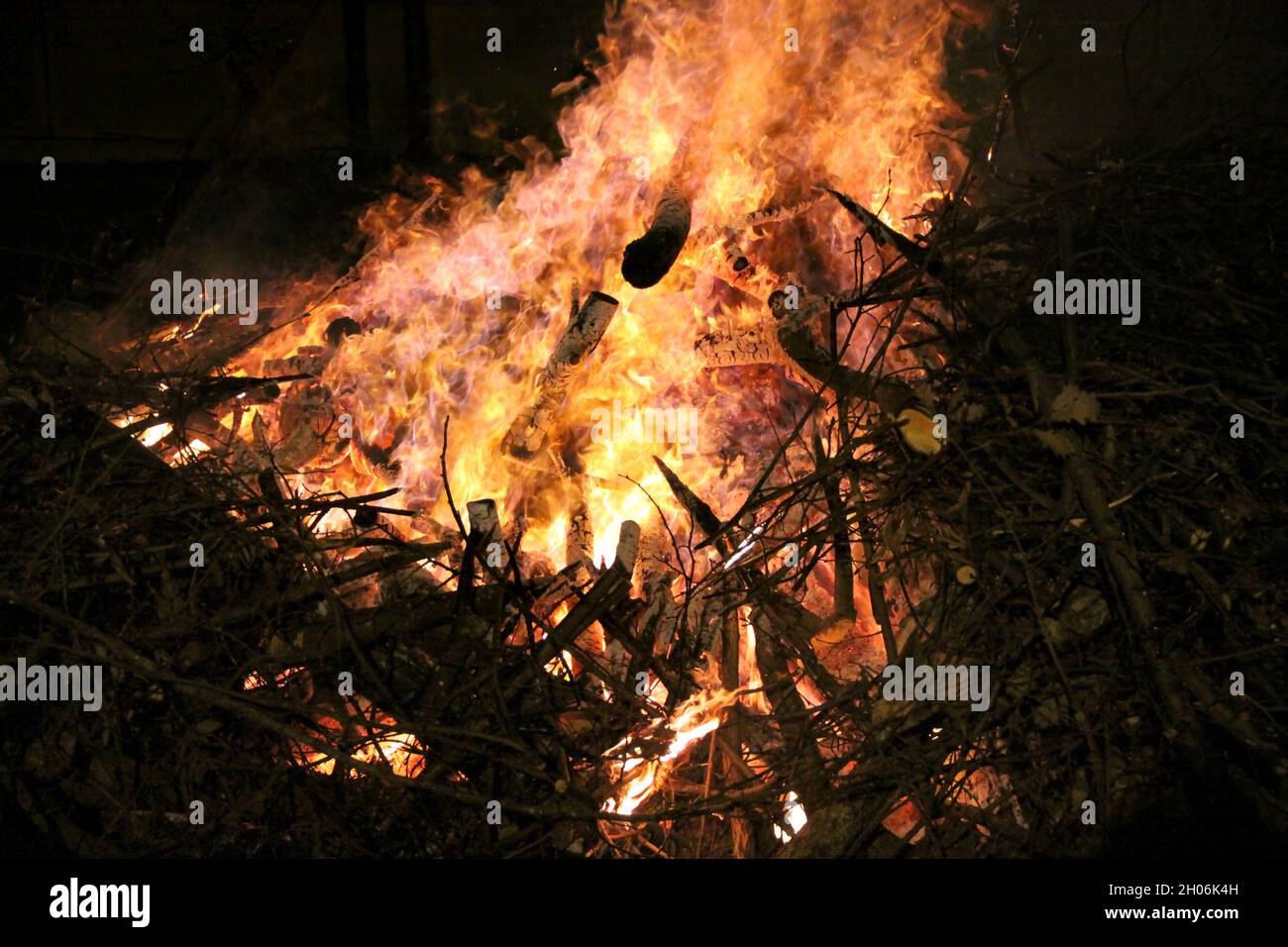 Orthodox christmas fire.Religious tradition - badnjak. Wood burning on ...