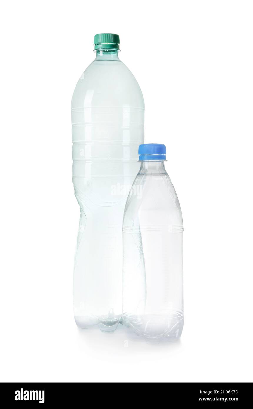 Two plastic bottles on white background. Recycle concept Stock Photo ...