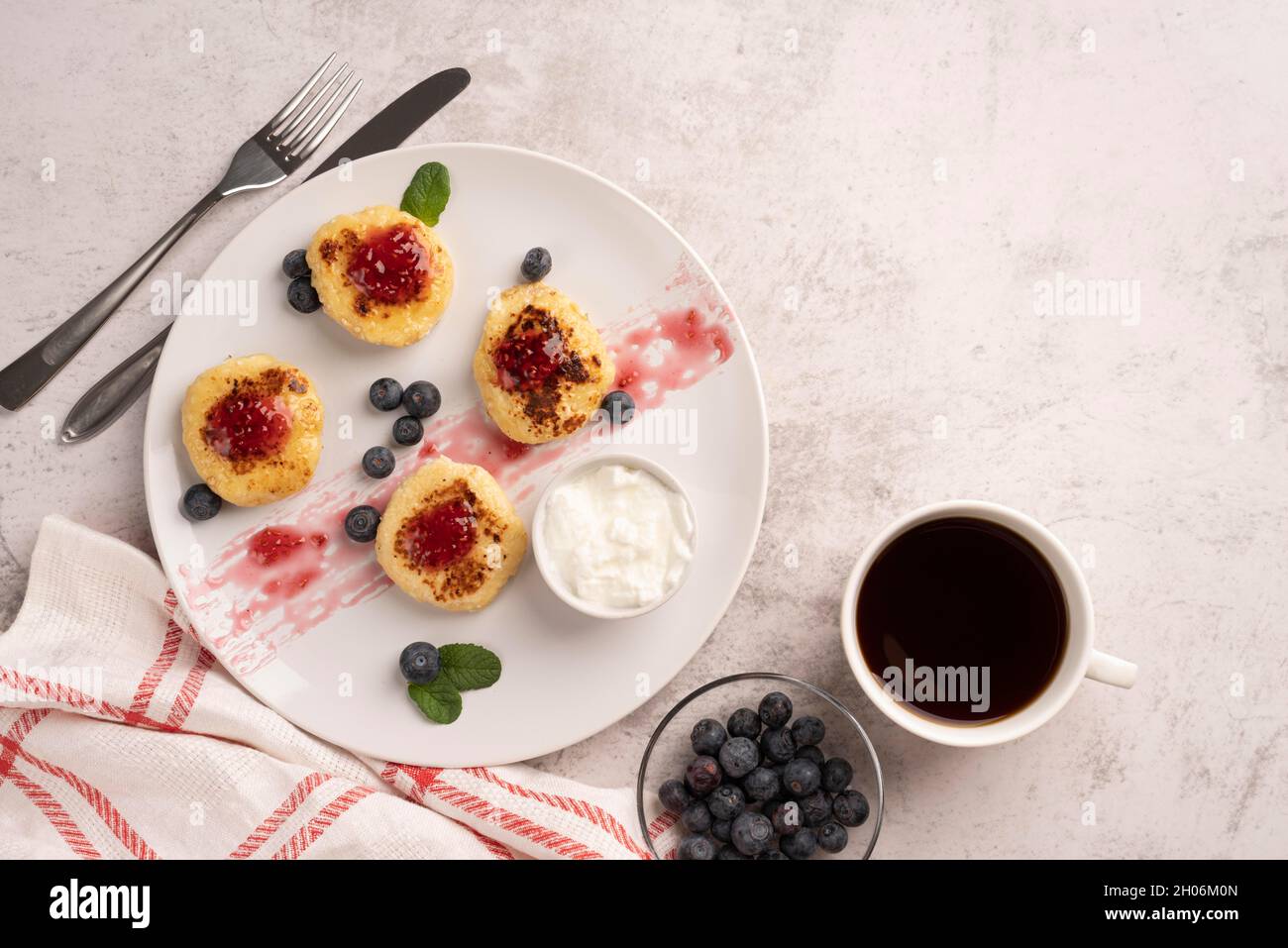 Top view assortment of breakfast goodies Stock Photo - Alamy