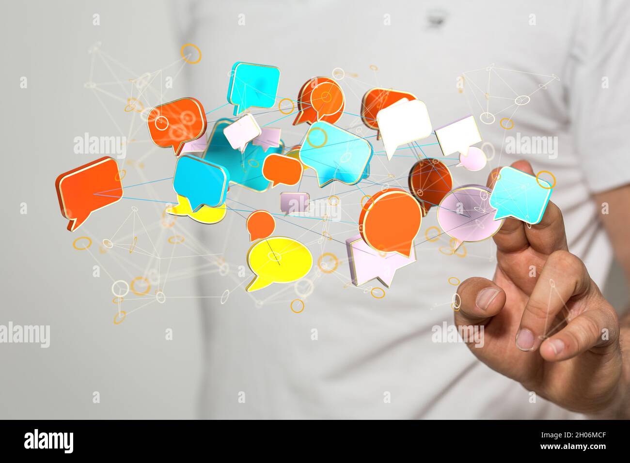 3D rendered message icons touched by a male's hand Stock Photo - Alamy