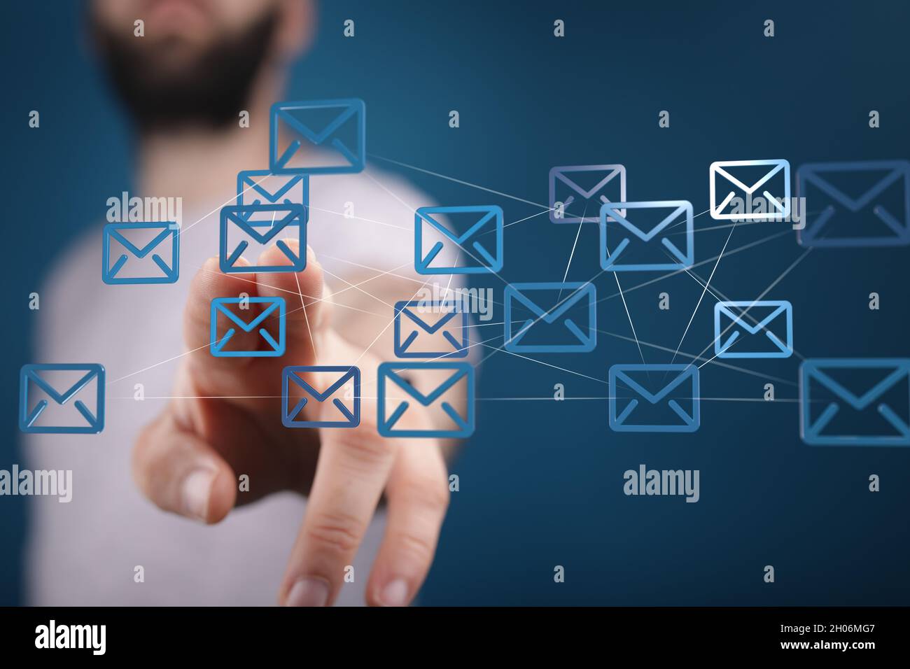 3D rendered message icons touched by a male's hand Stock Photo - Alamy