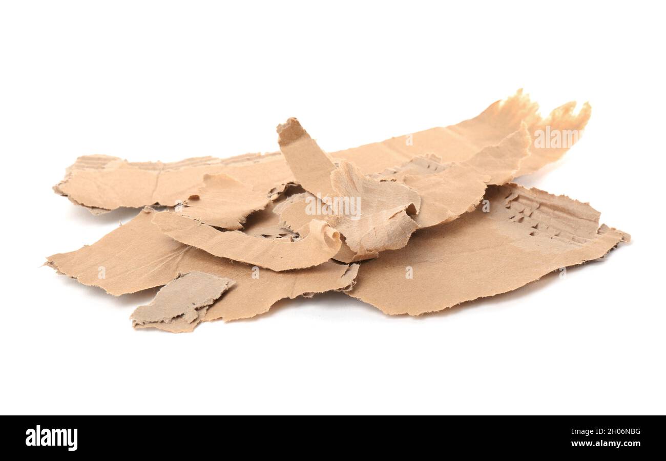 Pieces of torn cardboard on white background. Recyclable material Stock ...