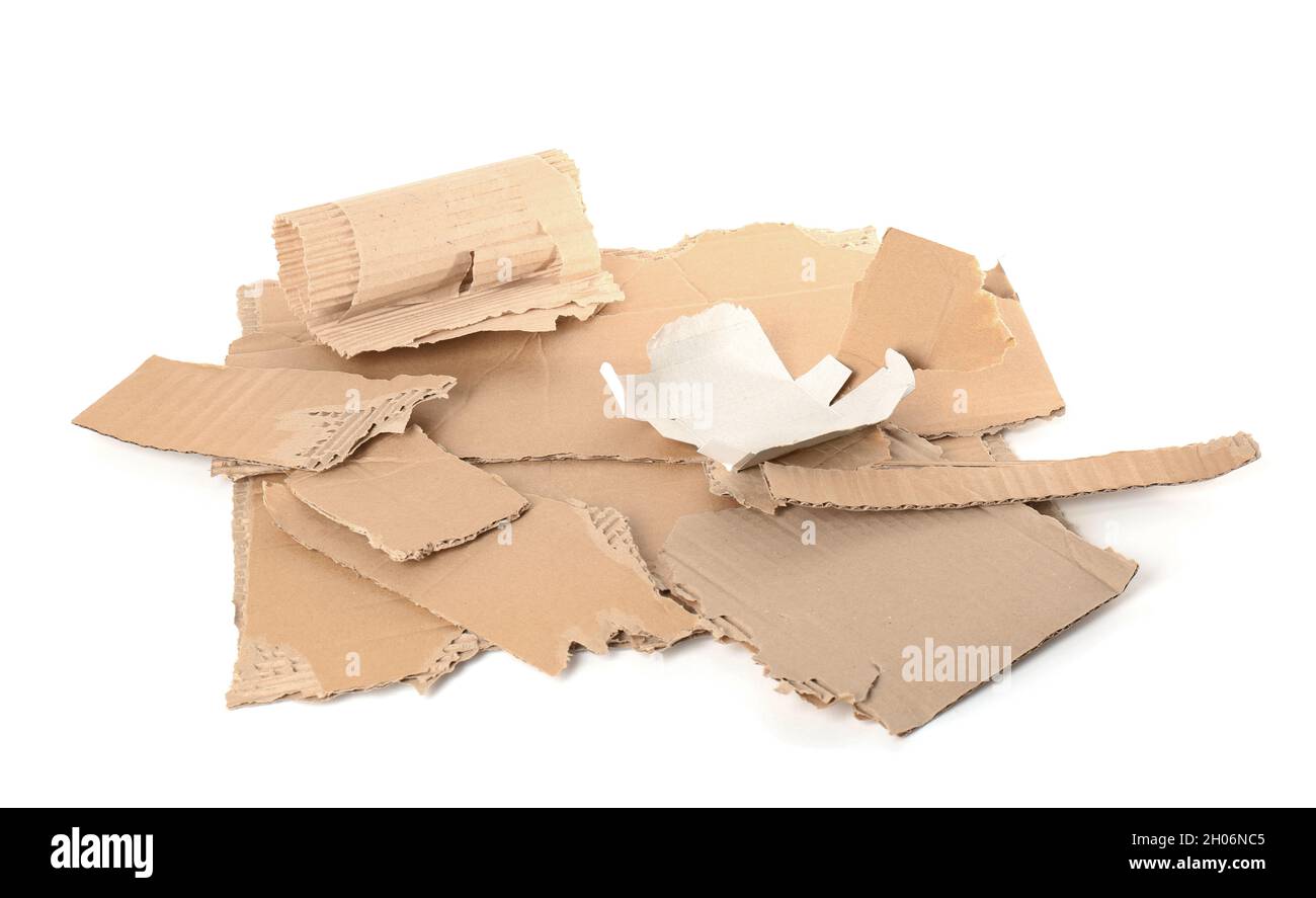 Pieces of torn cardboard on white background. Recyclable material Stock ...