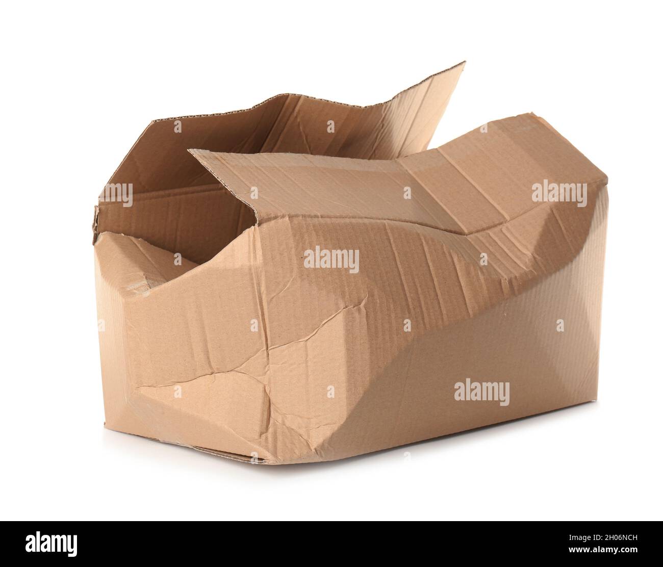 Crumpled brown cardboard box on white background. Recyclable material ...