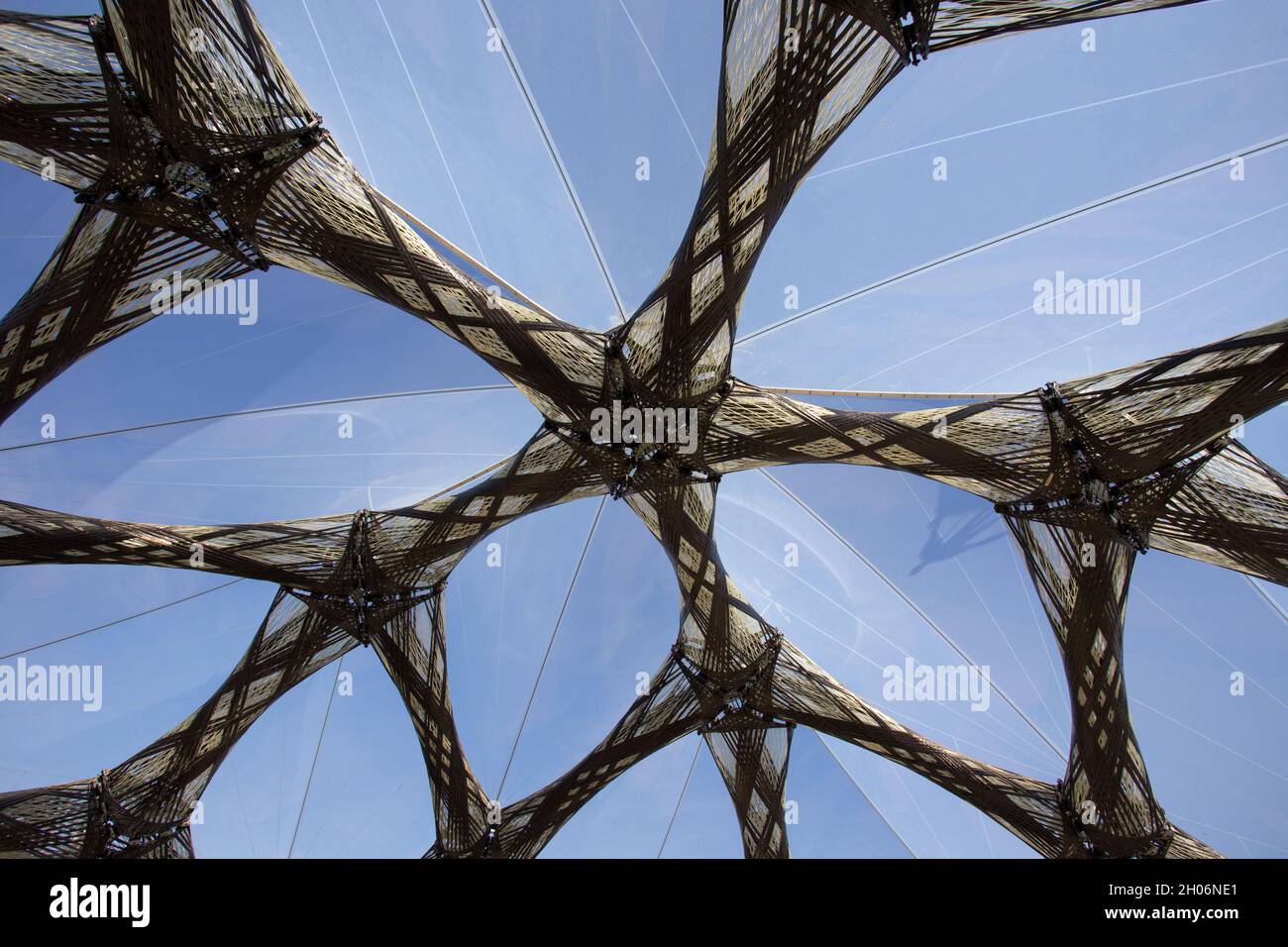 Abstract transparent ceiling in spider web shape shoot from inside ...