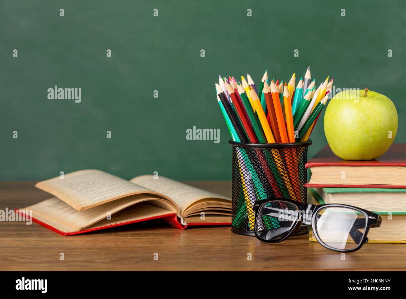 Front view educational objects arrangement Stock Photo - Alamy