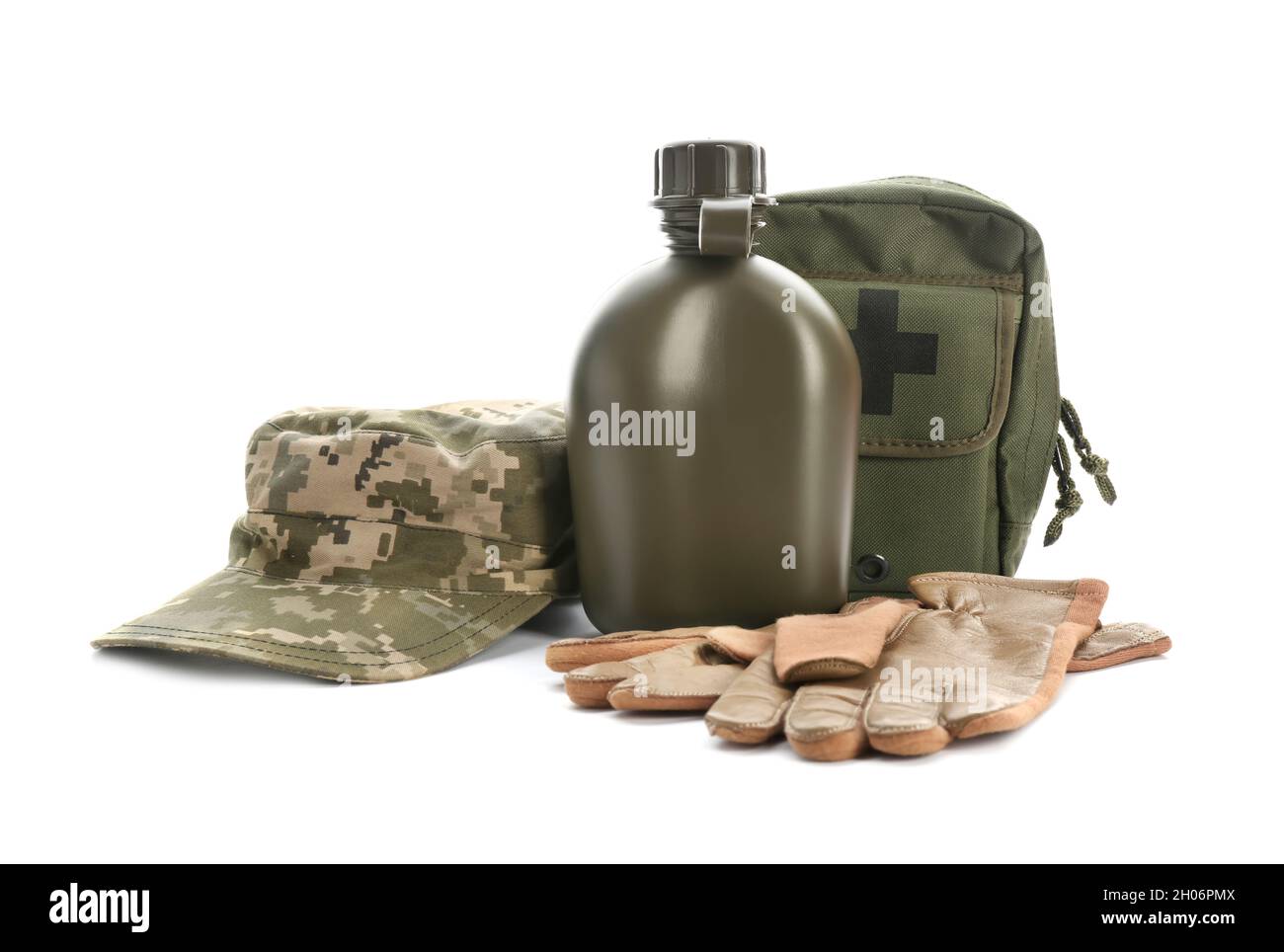 Set of military outfit on white background Stock Photo - Alamy
