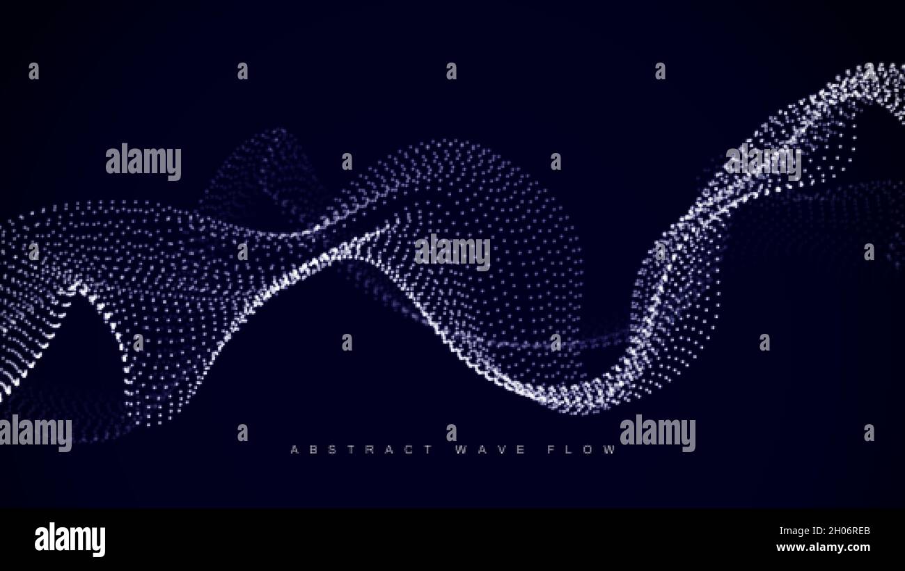 Wave Array Of Shining Dots Wave Of Dynamic Particles Flows Through The