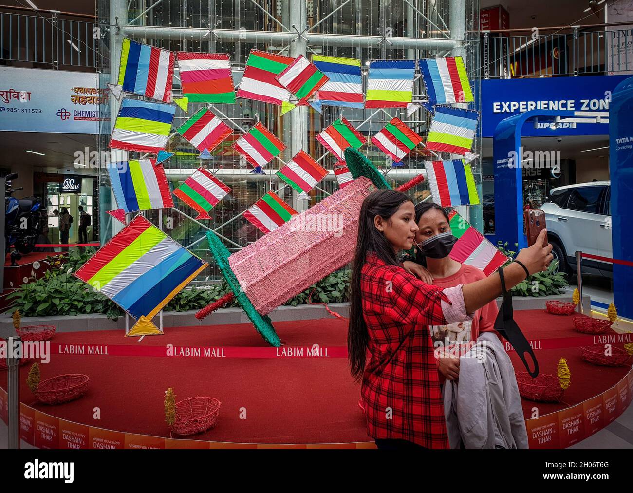 Kathmandu, Bagmati, Nepal. 11th Oct, 2021. Nepali girls take selfie in ...
